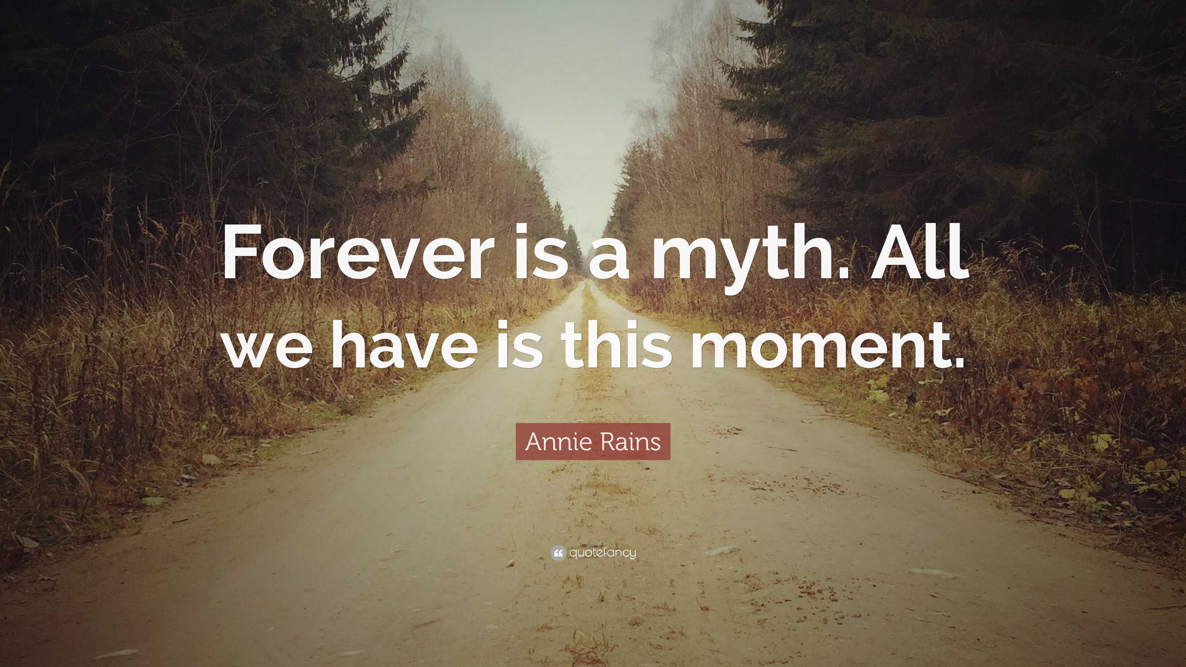 Annie Rains Quote: “Forever is a myth. All we have is this moment.”