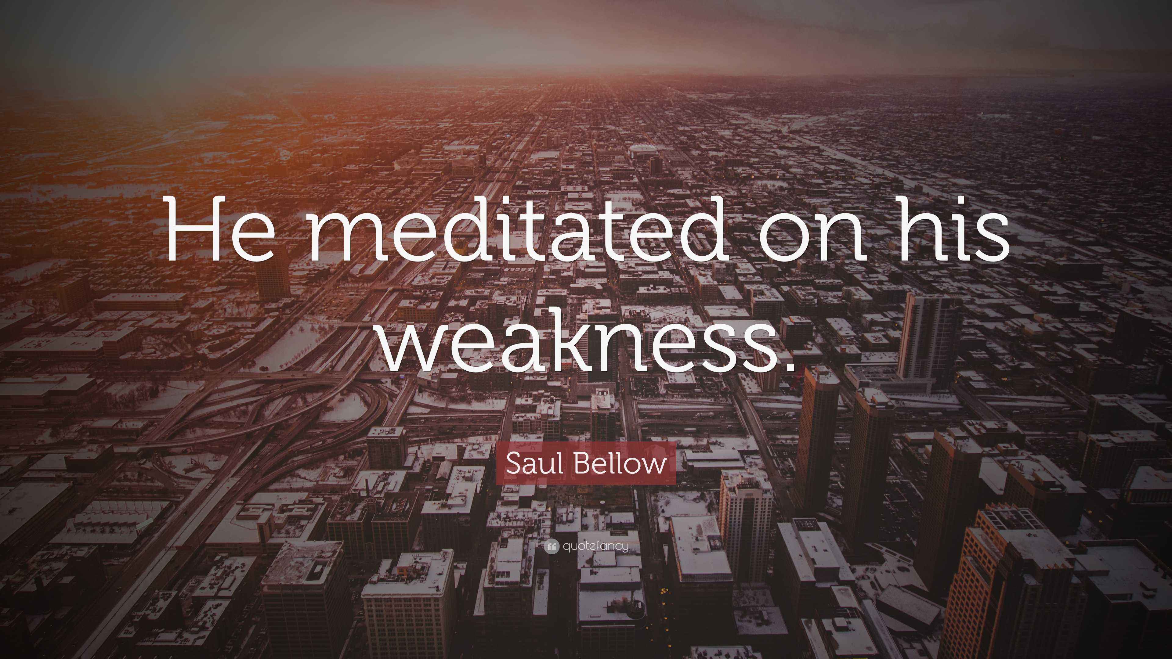 Saul Bellow Quote: “He meditated on his weakness.”