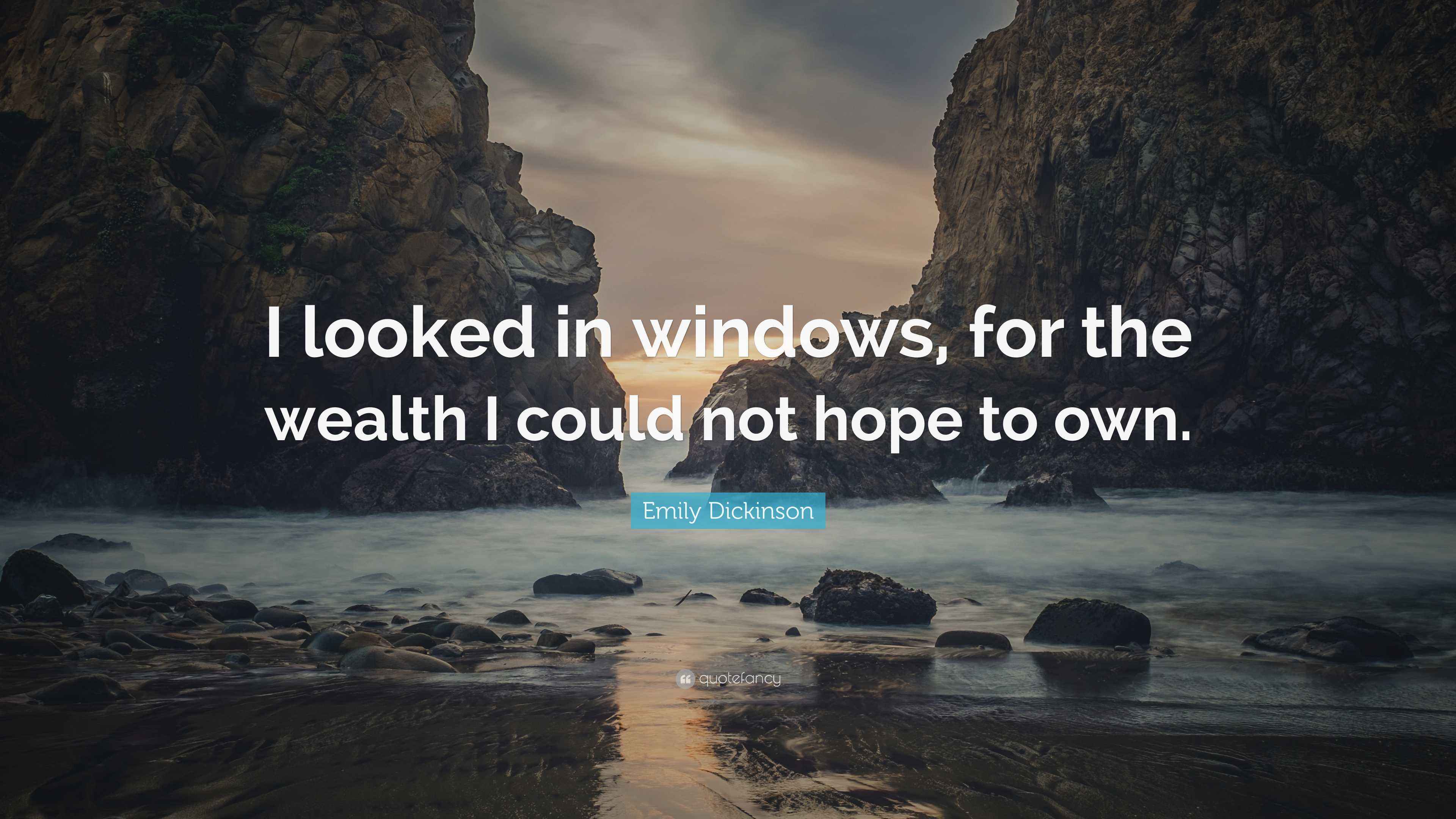 Emily Dickinson Quote: “I looked in windows, for the wealth I could not ...