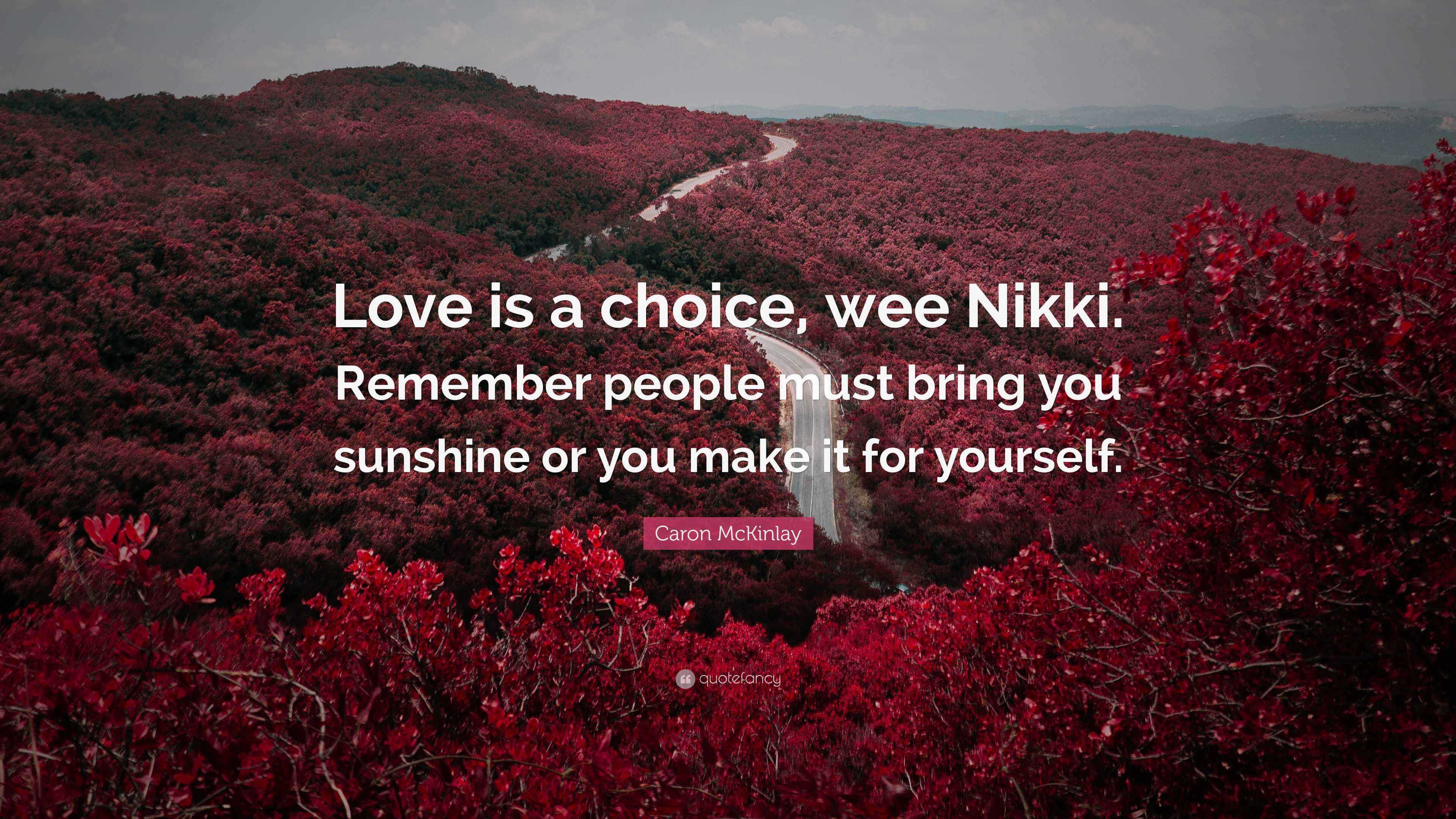 Caron McKinlay Quote: “Love is a choice, wee Nikki. Remember people ...