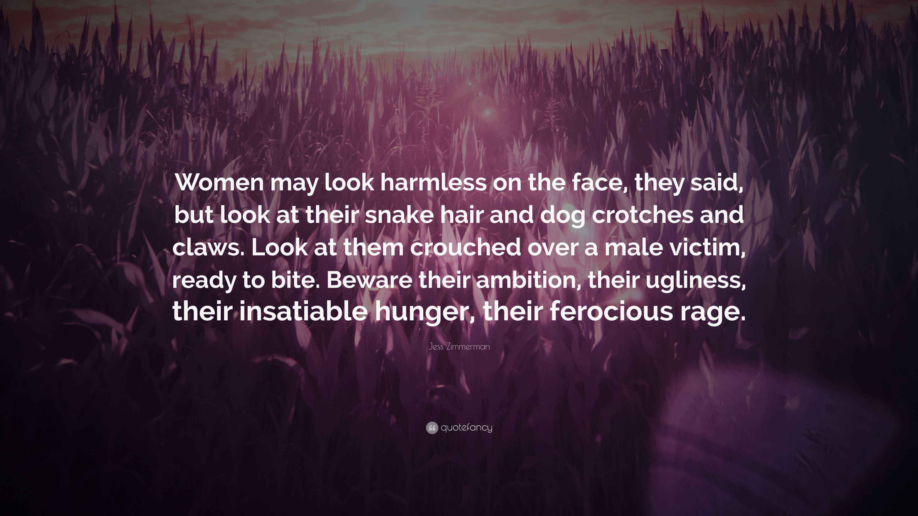 Jess Zimmerman Quote: “Women may look harmless on the face, they said ...