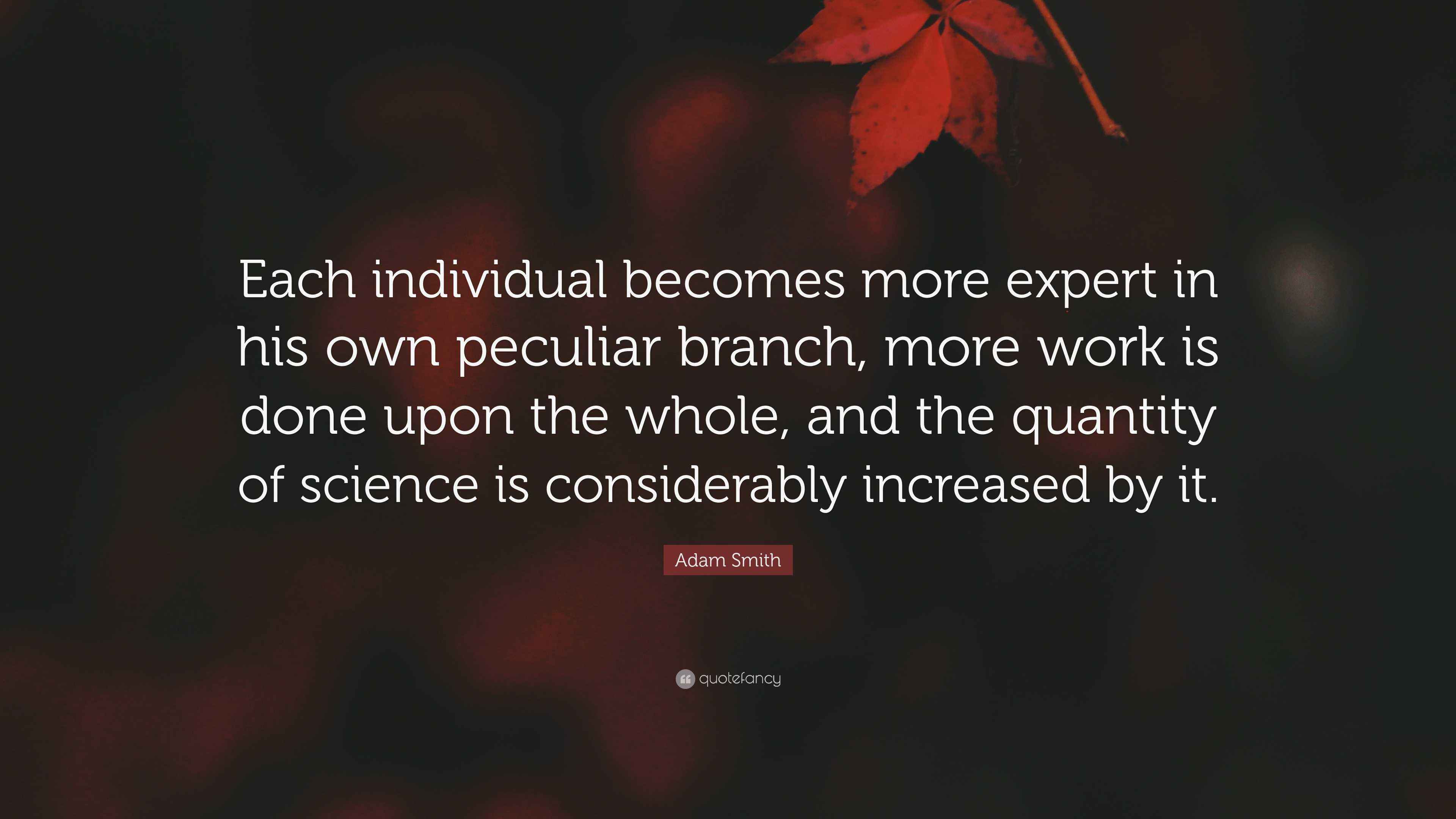 Adam Smith Quote: “Each individual becomes more expert in his own ...