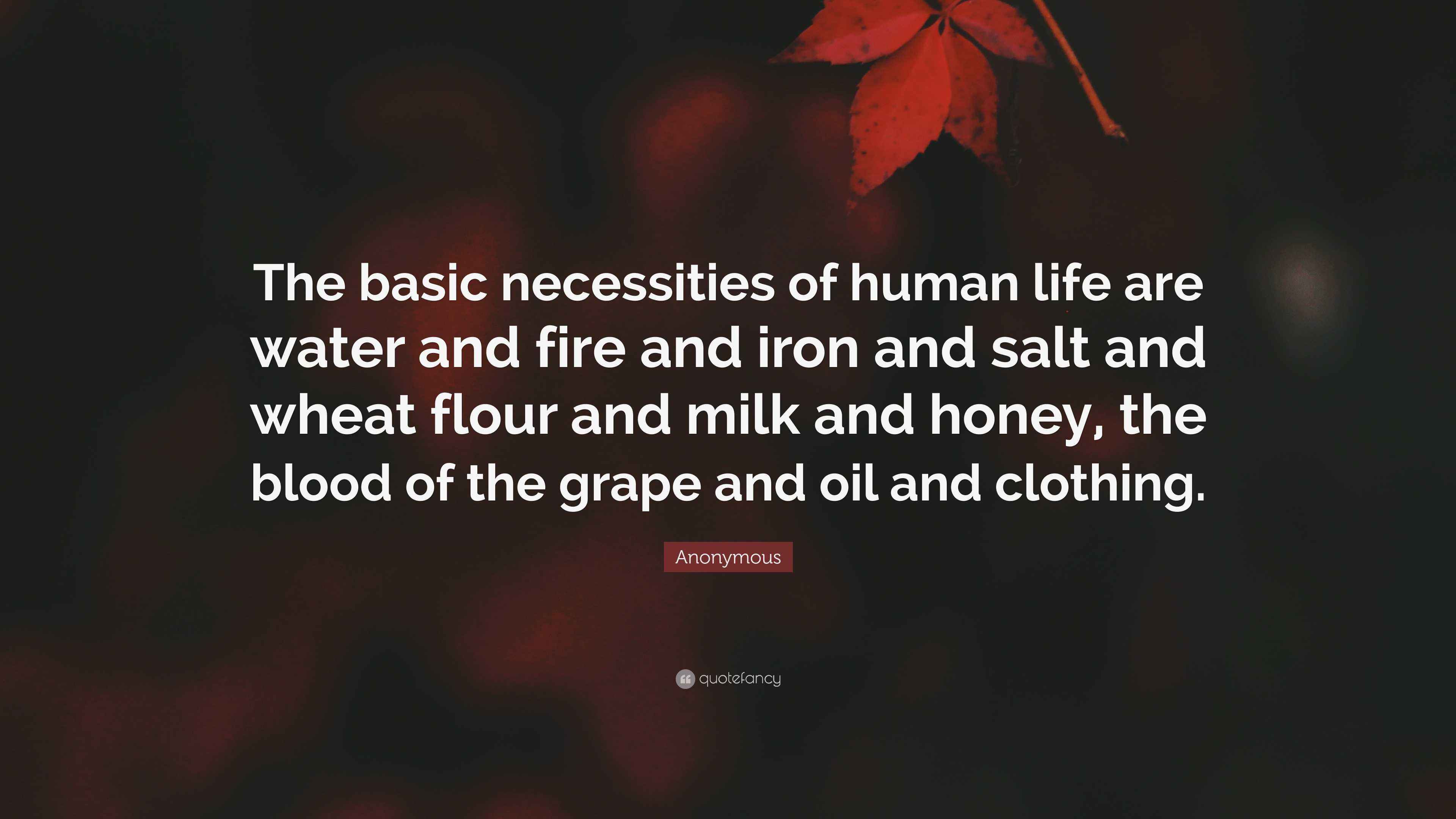 Anonymous Quote: “The basic necessities of human life are water and ...