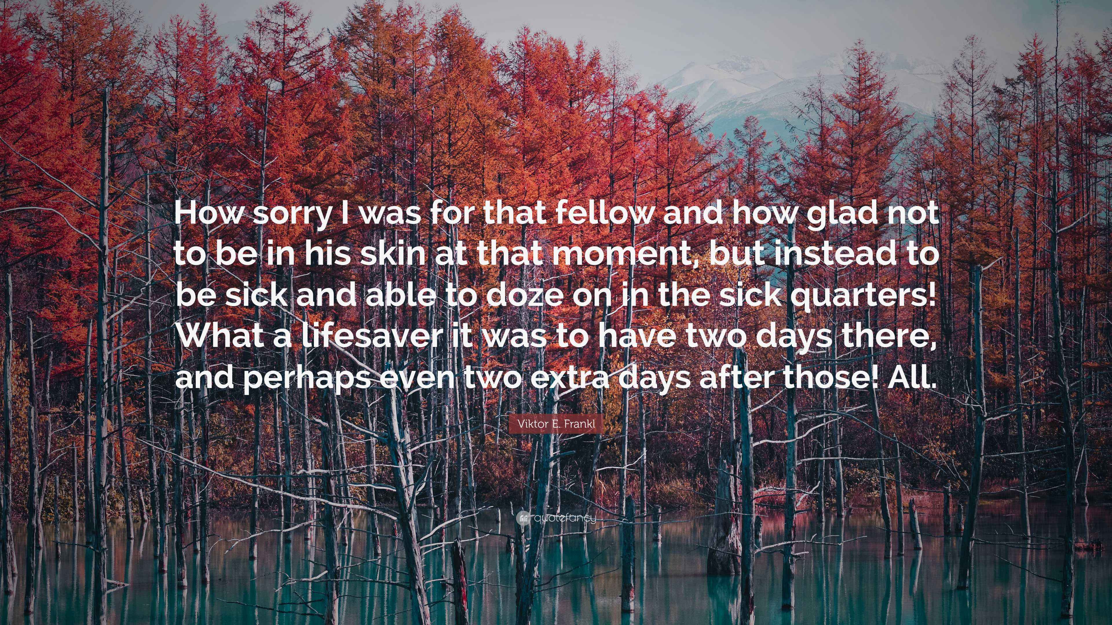 Viktor E. Frankl Quote: “How sorry I was for that fellow and how glad ...