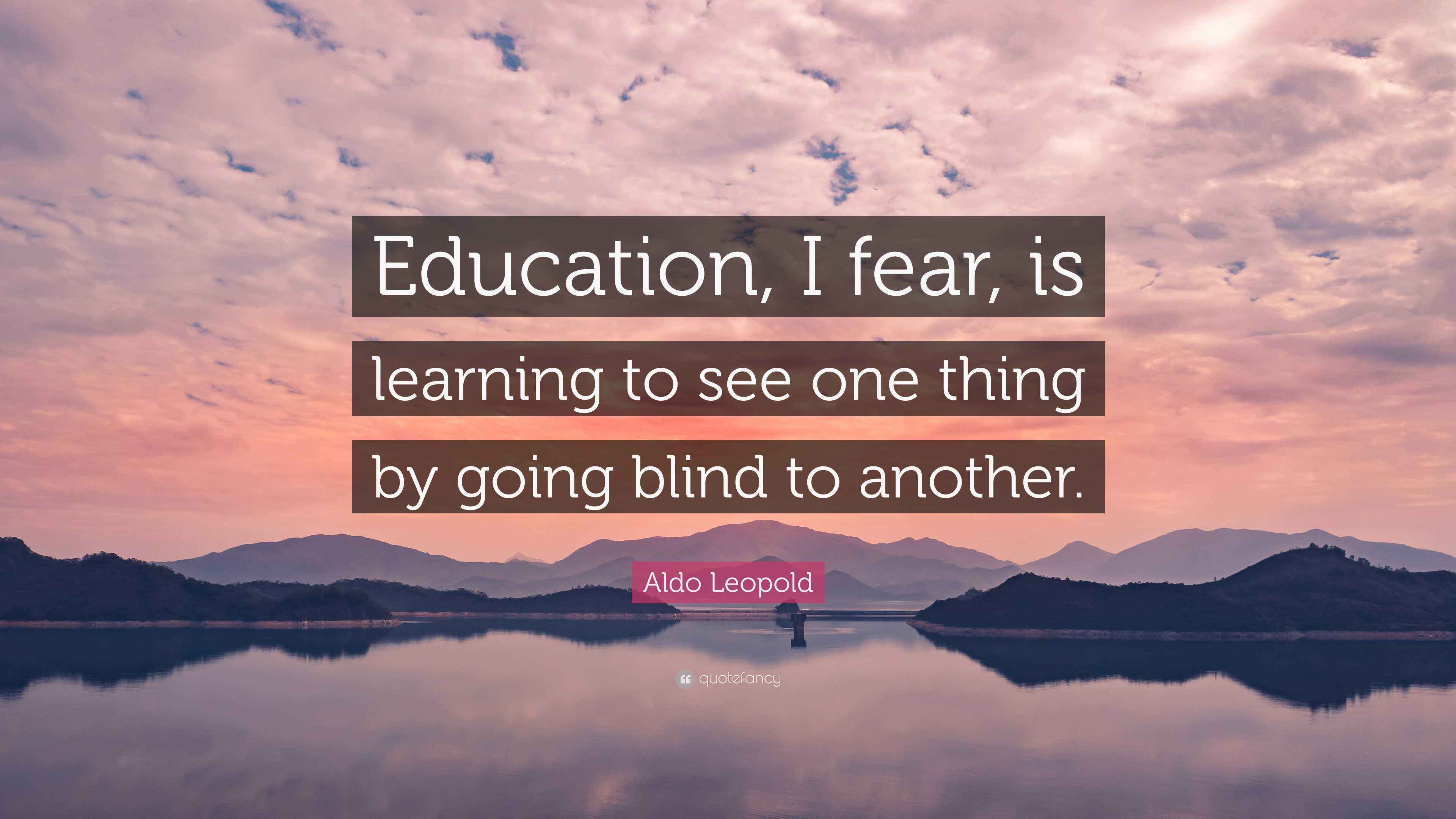 Aldo Leopold Quote: “Education, I fear, is learning to see one thing by ...