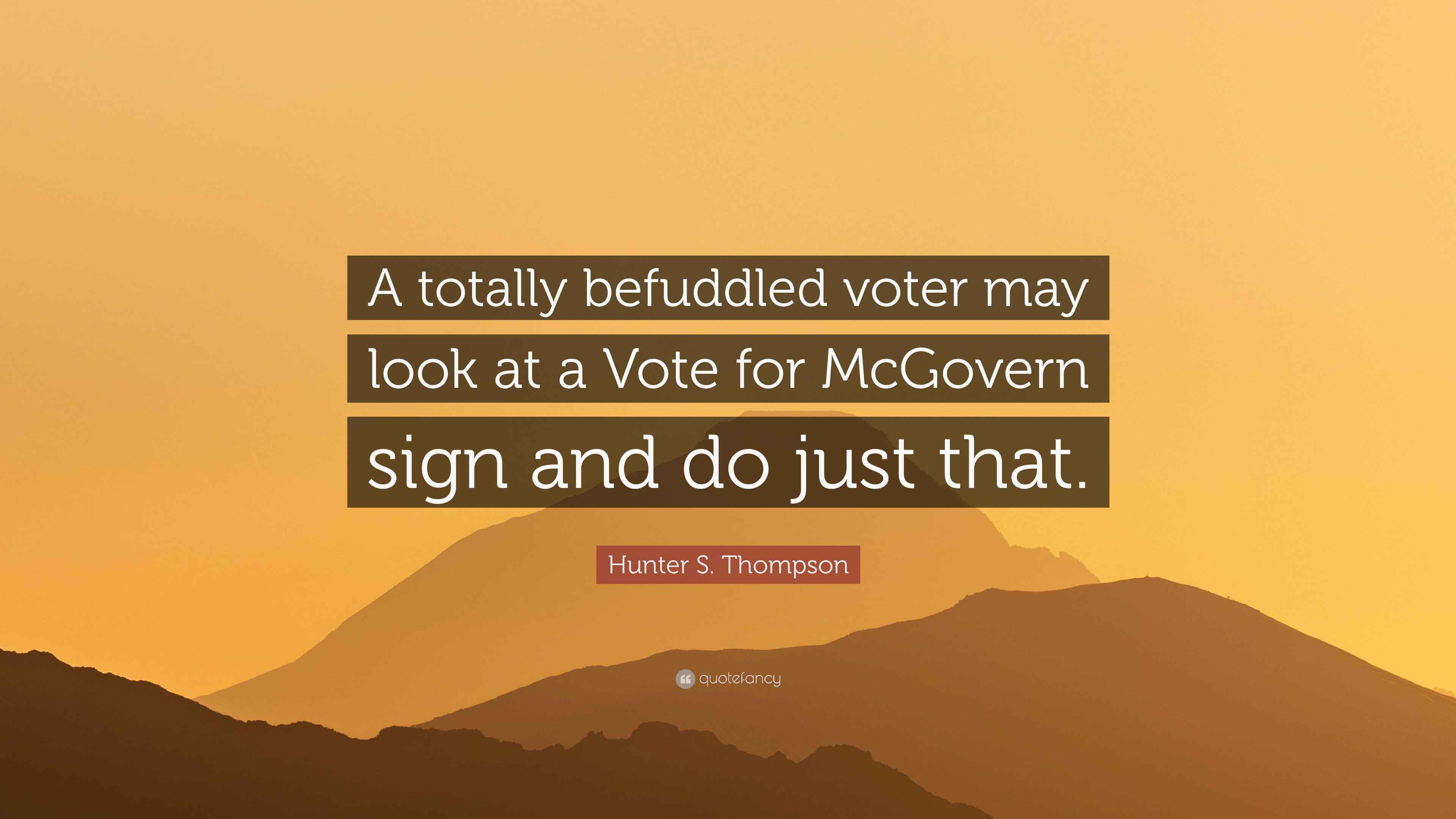 Hunter S. Thompson Quote: “A totally befuddled voter may look at a Vote ...