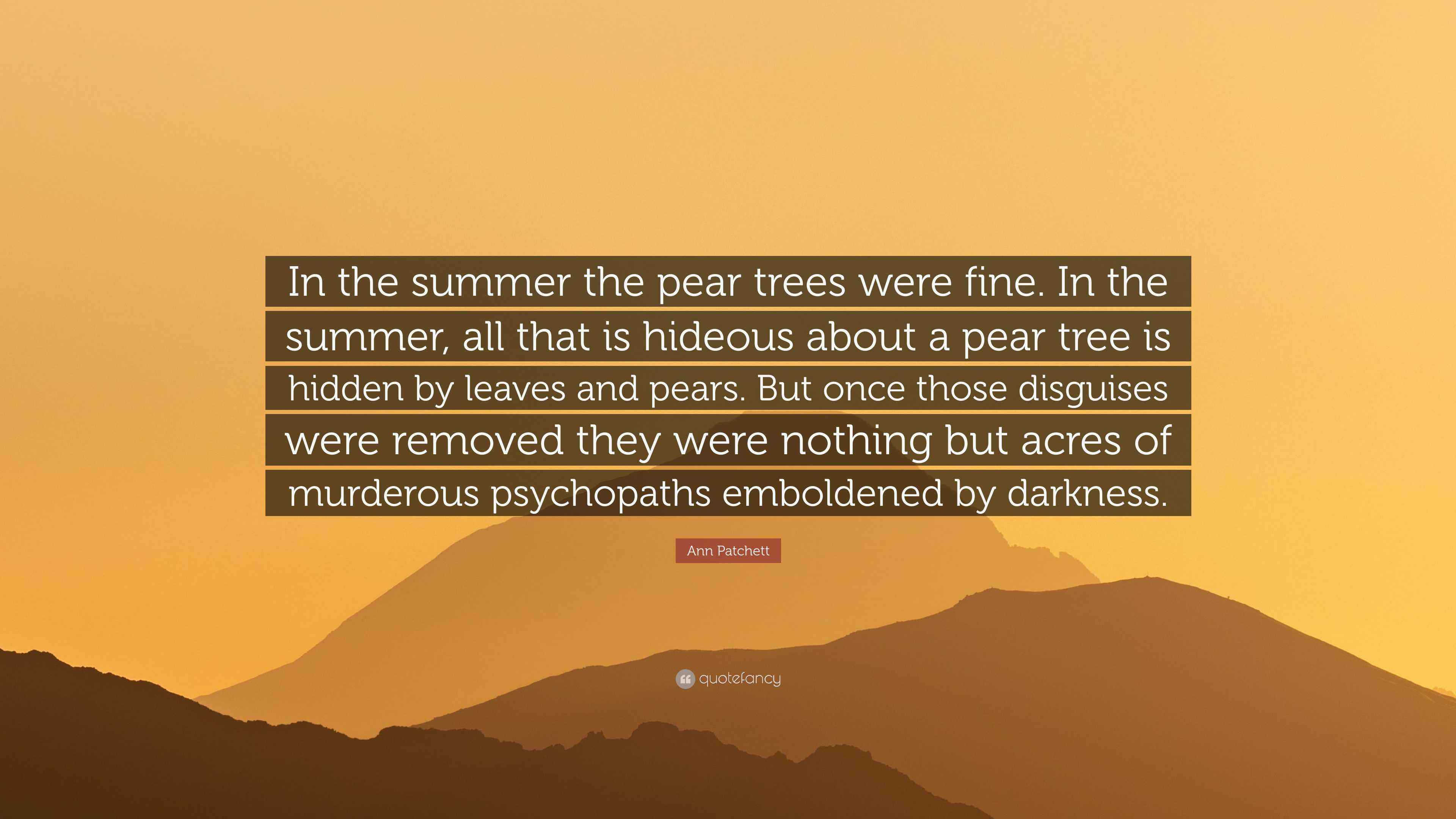 Ann Patchett Quote: “In the summer the pear trees were fine. In the ...