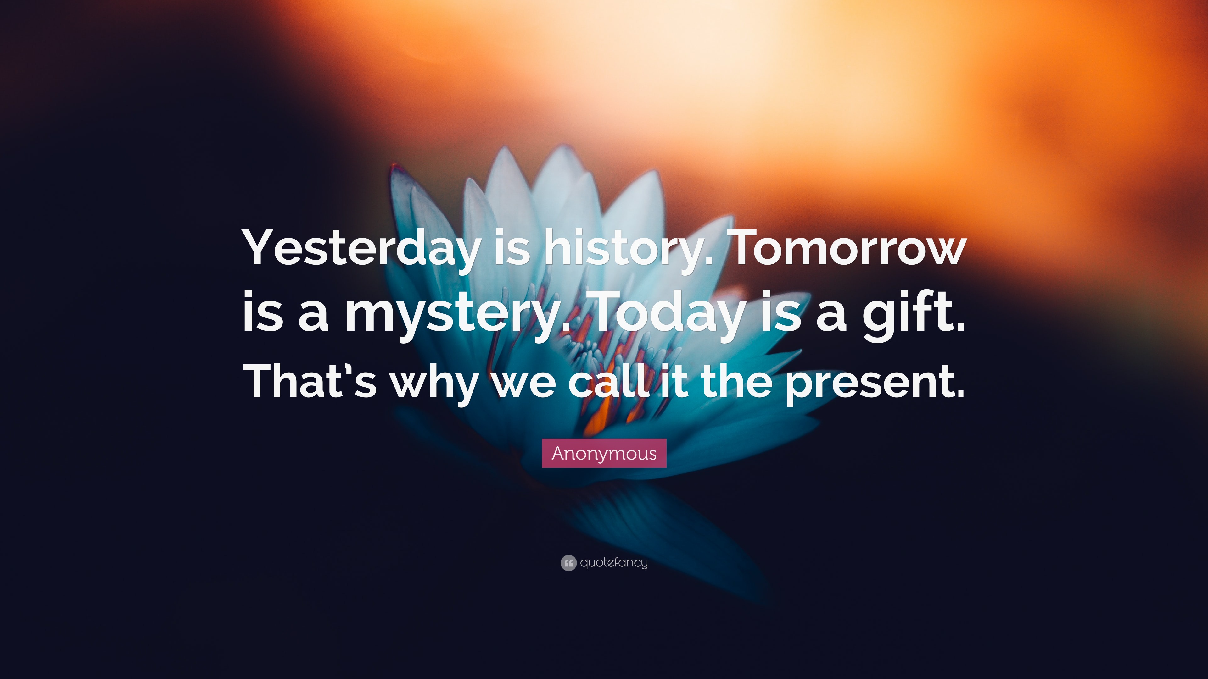 Anonymous Quote: “Yesterday is history. Tomorrow is a mystery. Today is ...