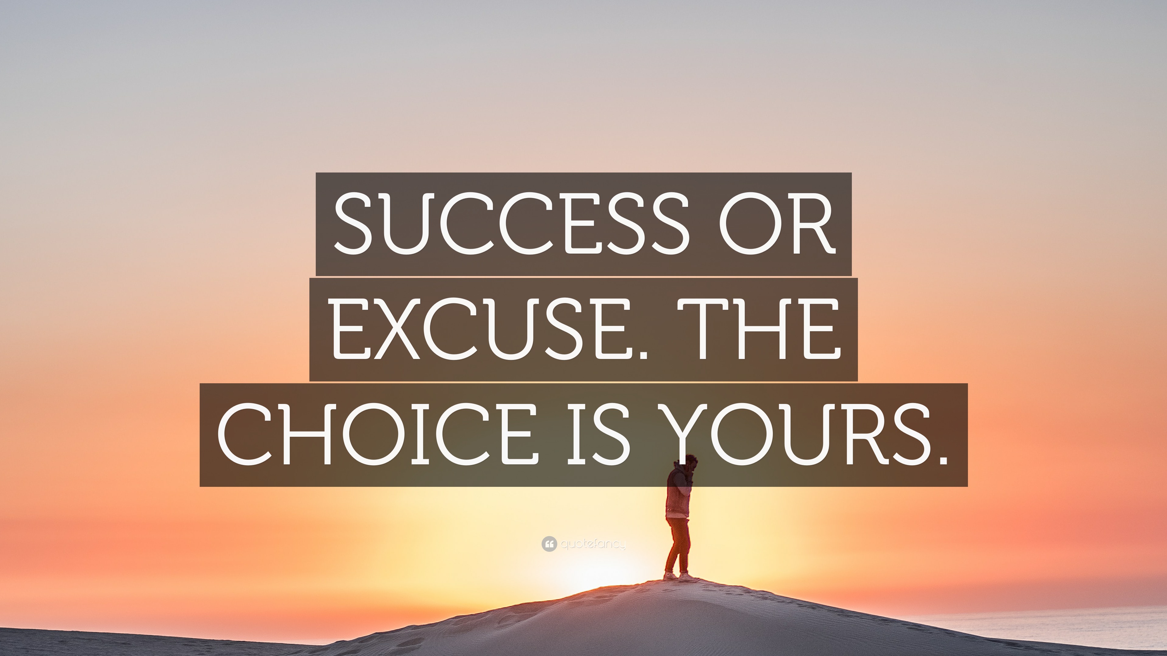 “SUCCESS OR EXCUSE. THE CHOICE IS YOURS.” Wallpaper by QuoteFancy