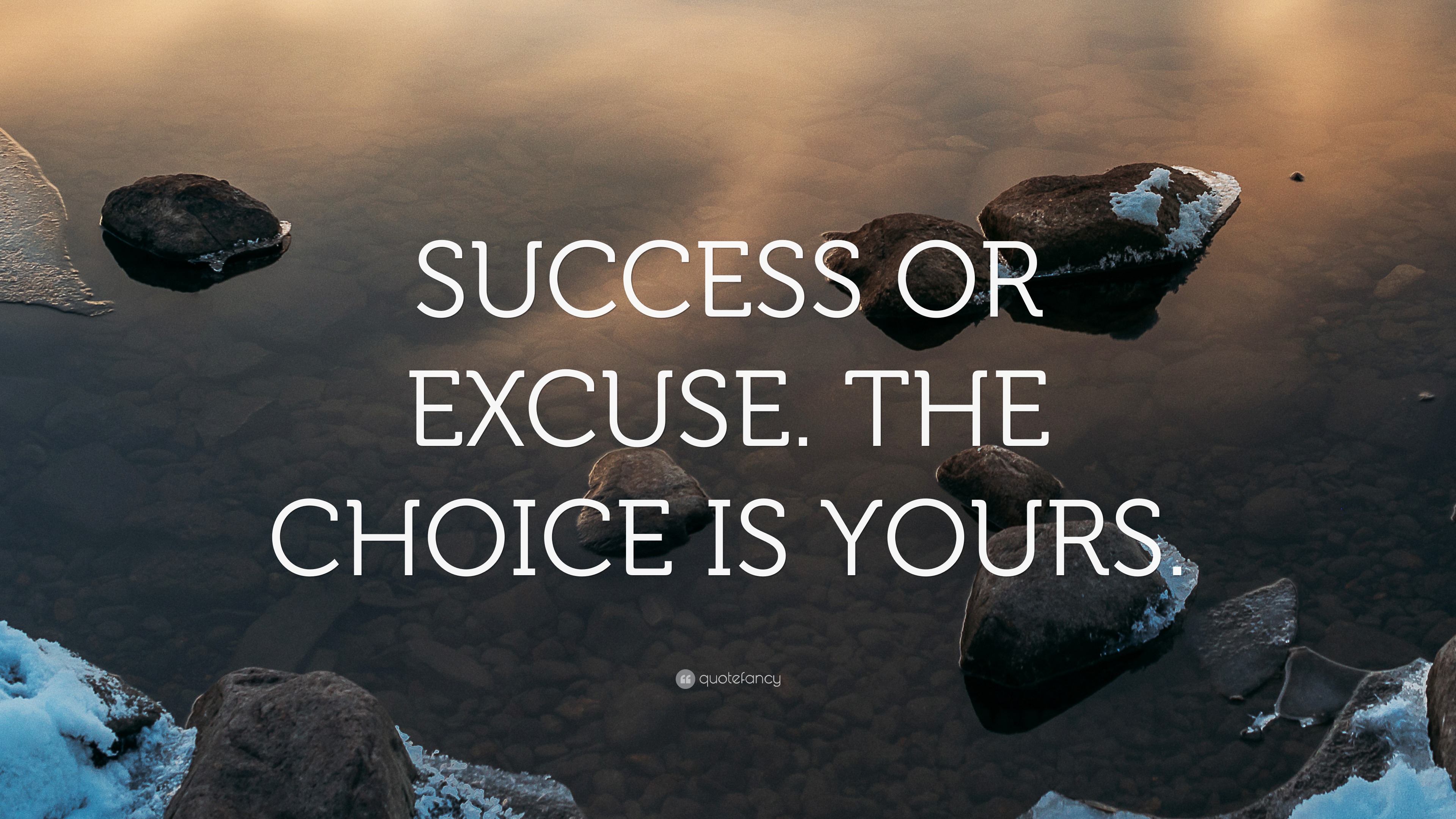 “SUCCESS OR EXCUSE. THE CHOICE IS YOURS.” Wallpaper by QuoteFancy