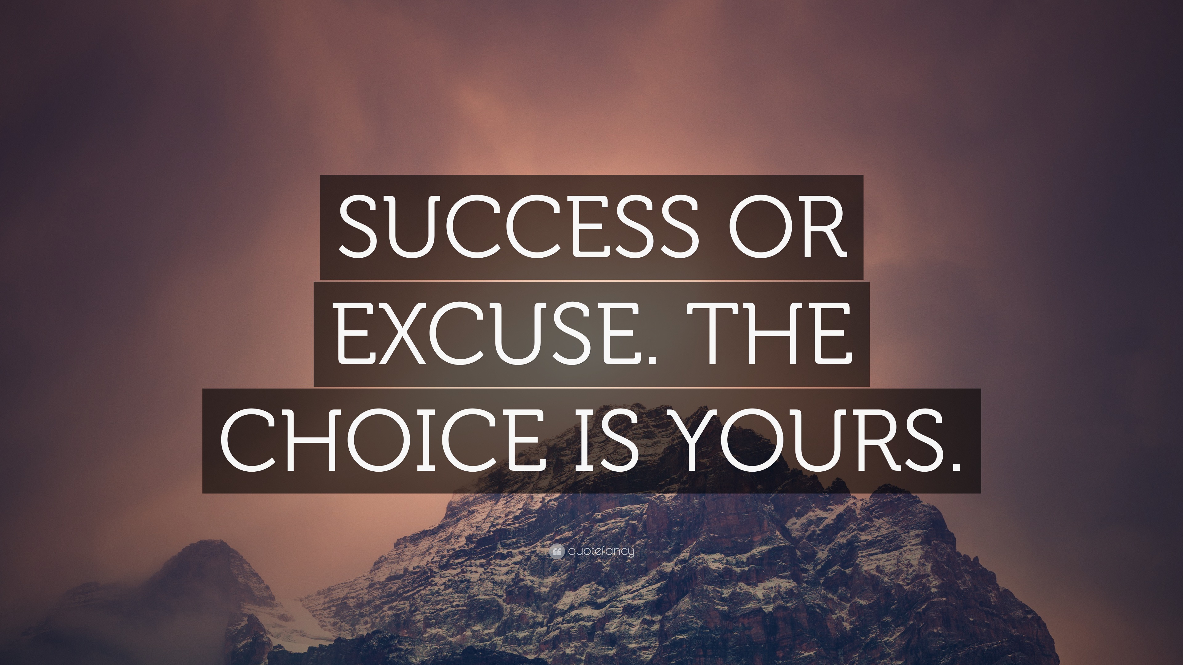 “SUCCESS OR EXCUSE. THE CHOICE IS YOURS.” Wallpaper by QuoteFancy