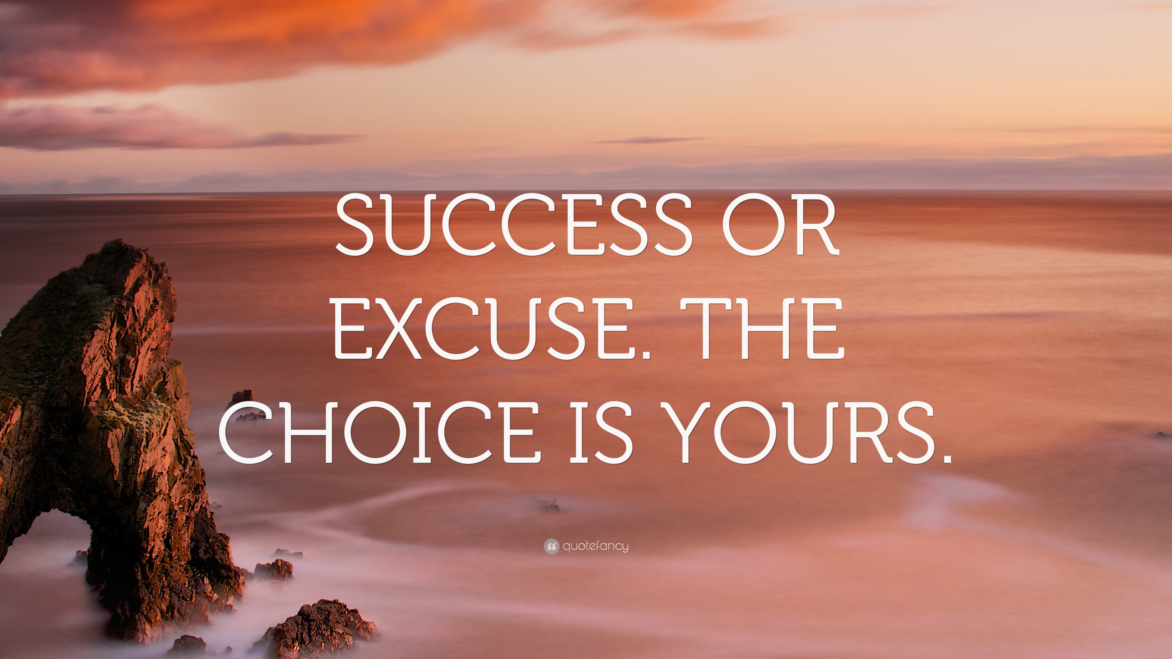 “SUCCESS OR EXCUSE. THE CHOICE IS YOURS.” Wallpaper by QuoteFancy