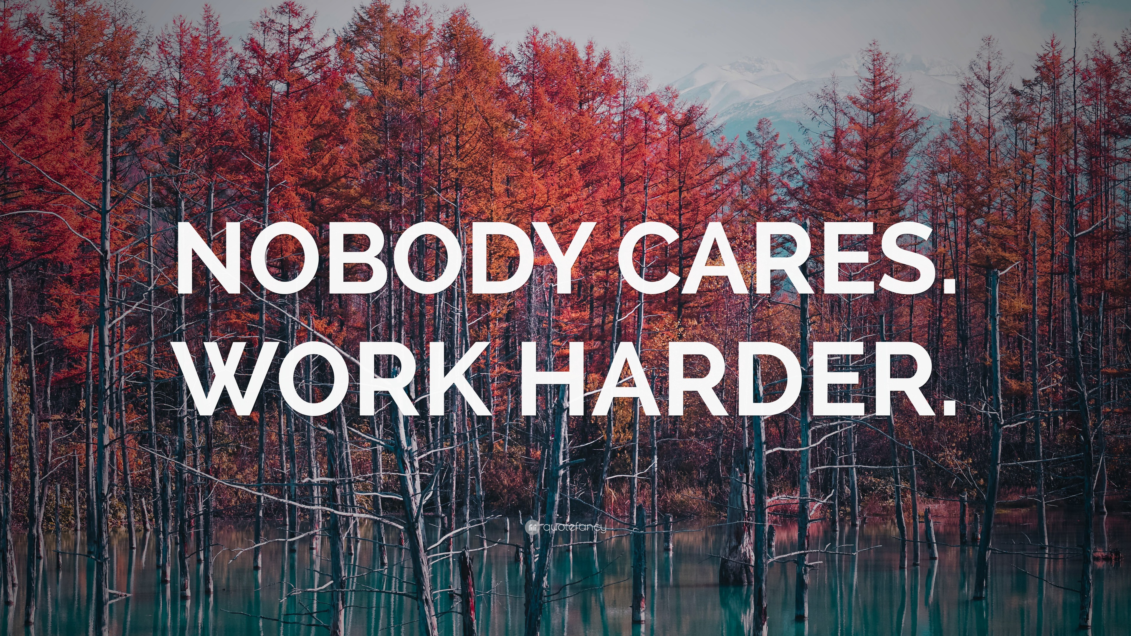 “NOBODY CARES. WORK HARDER.” Wallpaper by QuoteFancy