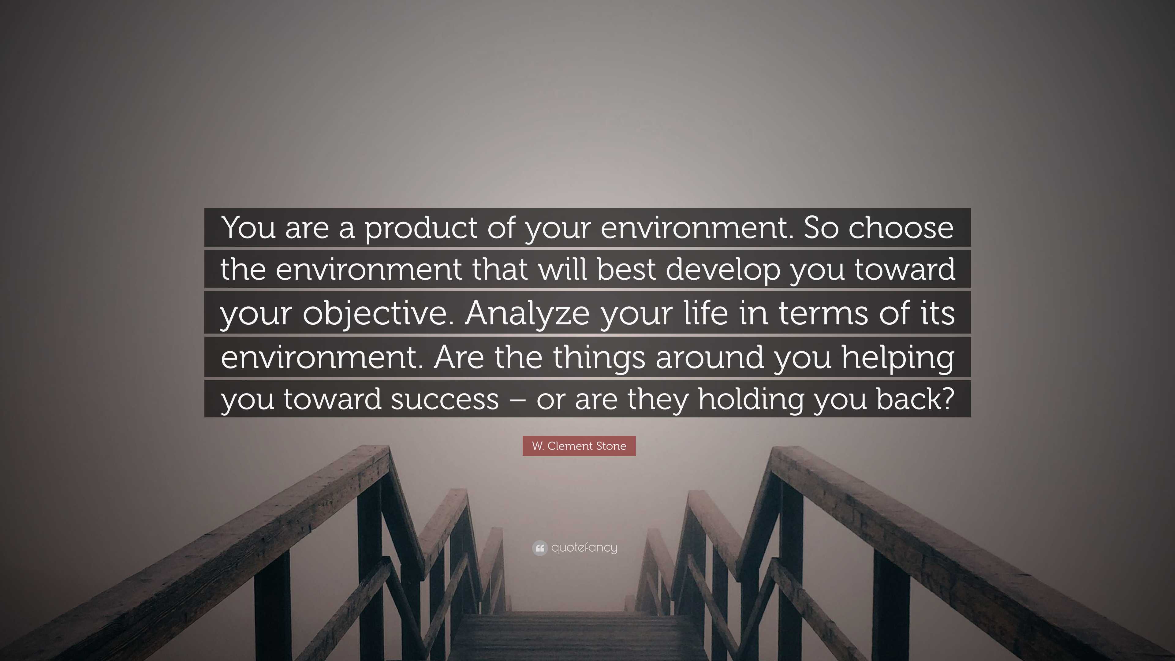 W. Clement Stone Quote: “You are a product of your environment. So ...