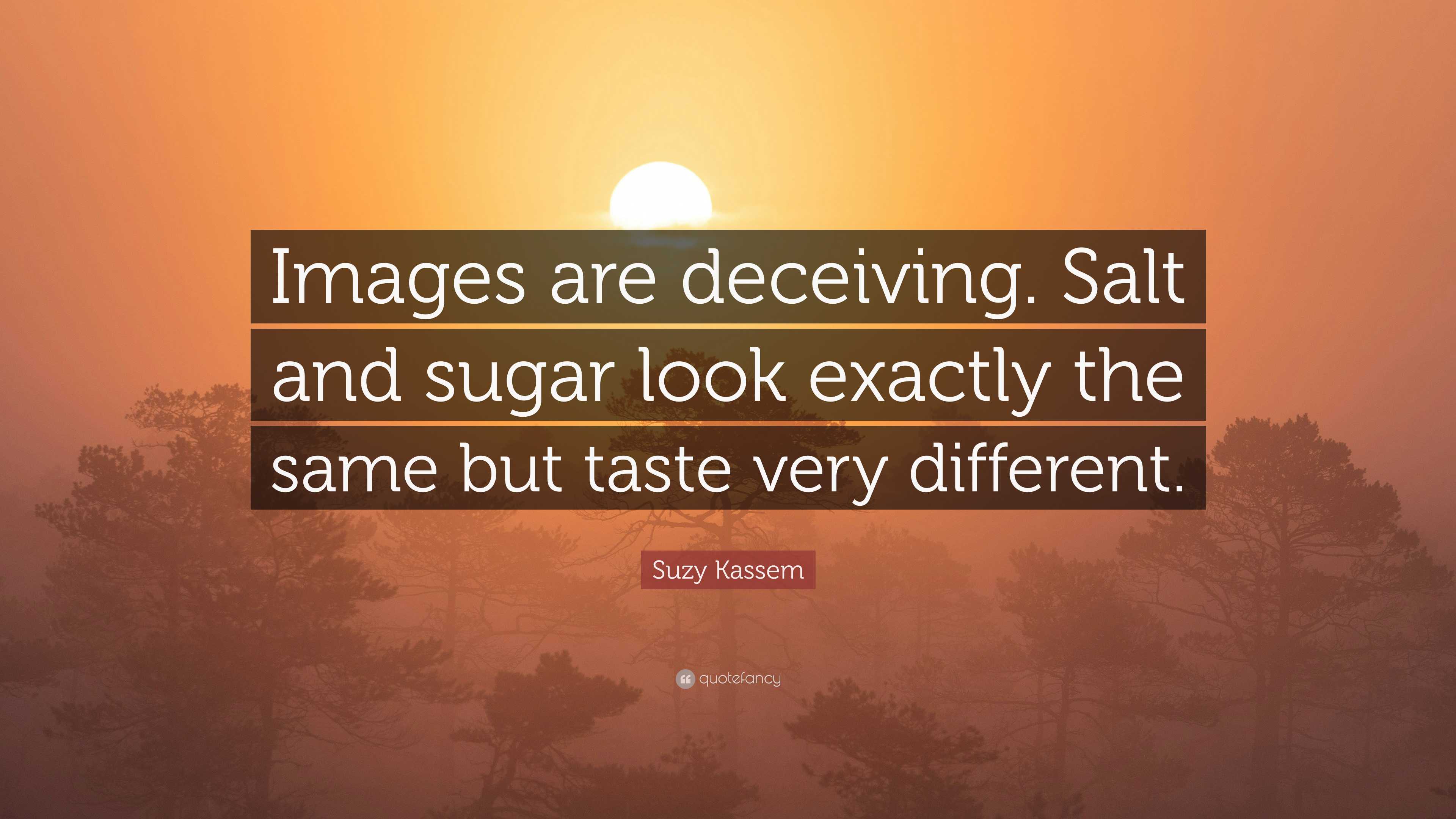 Suzy Kassem Quote: “Images are deceiving. Salt and sugar look exactly ...