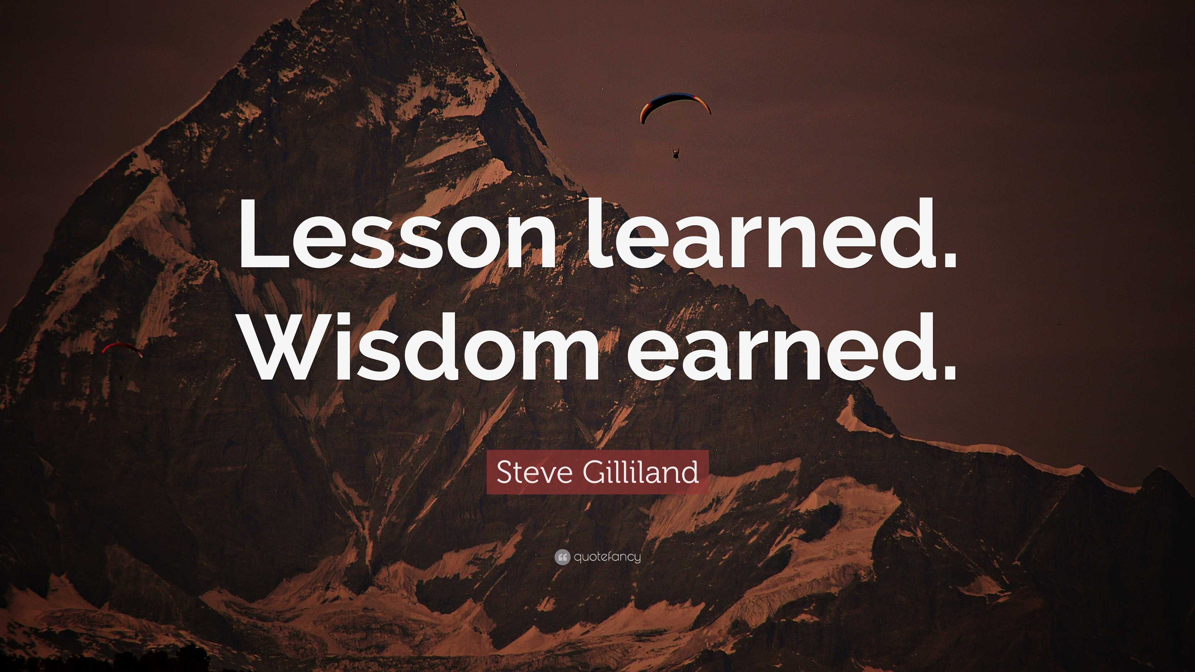 Steve Gilliland Quote: “Lesson learned. Wisdom earned.”