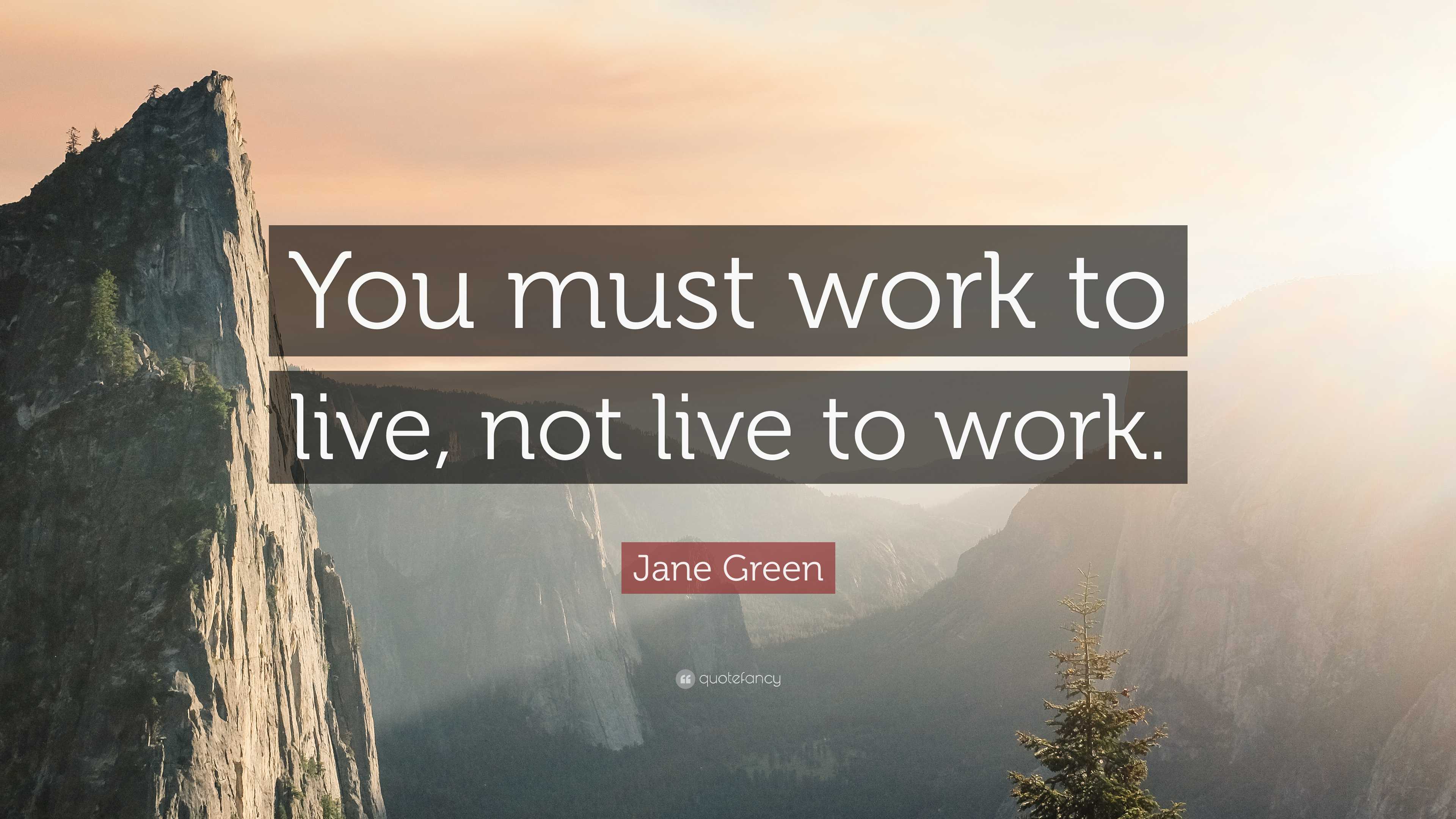 Jane Green Quote: “You must work to live, not live to work.”