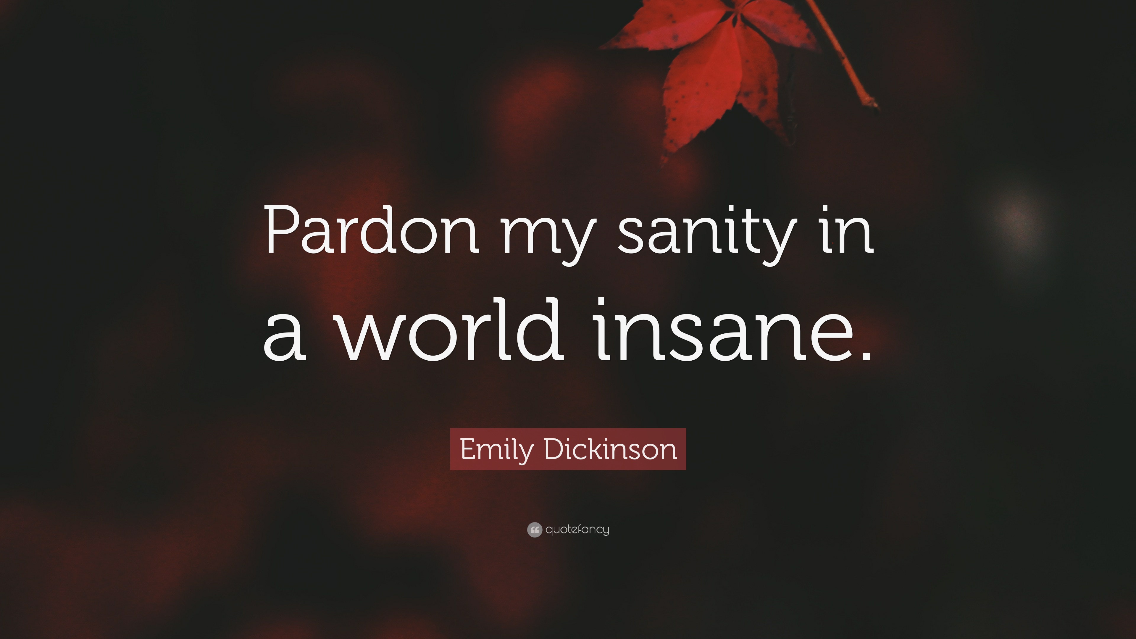 Emily Dickinson Quote: “Pardon my sanity in a world insane.”