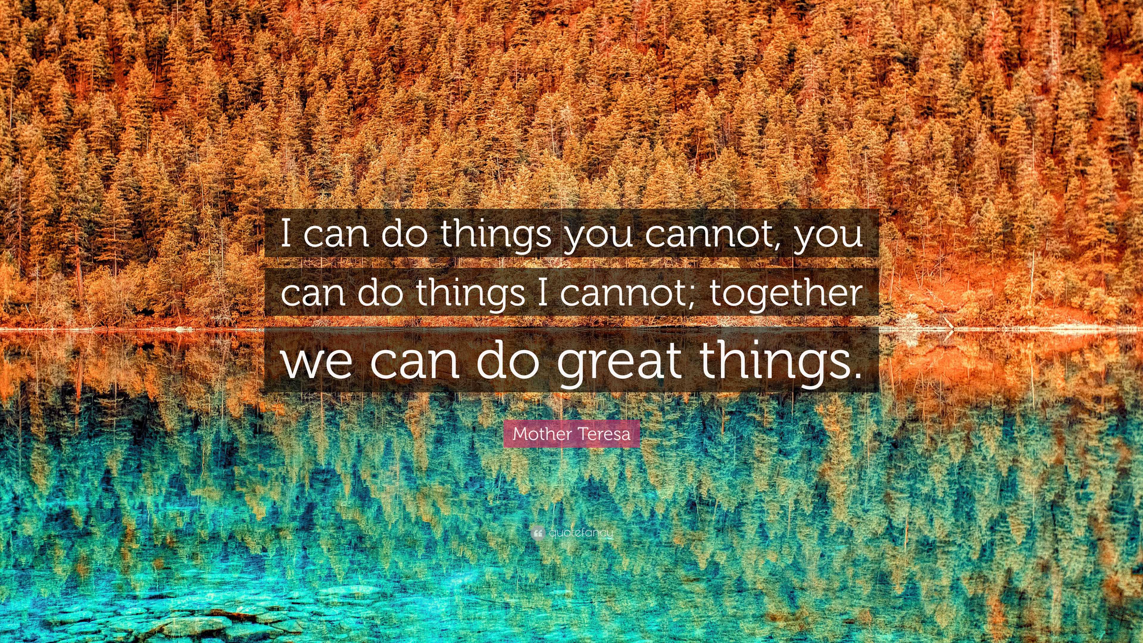 Mother Teresa Quote: “I can do things you cannot, you can do things I ...