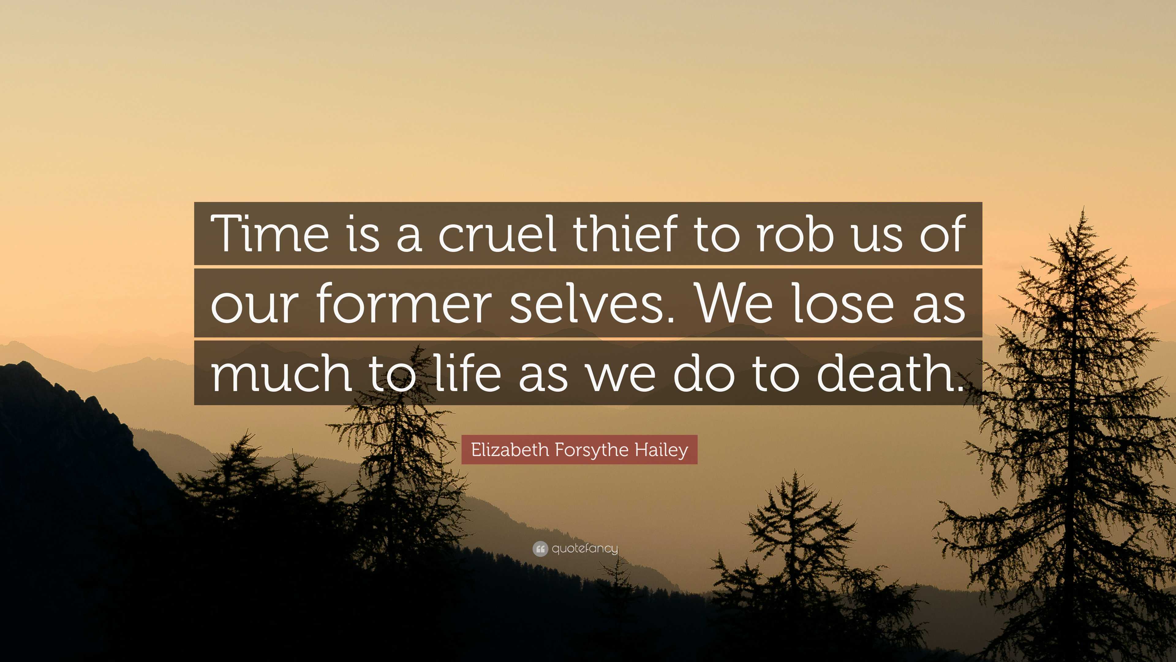 Elizabeth Forsythe Hailey Quote: “Time is a cruel thief to rob us of ...