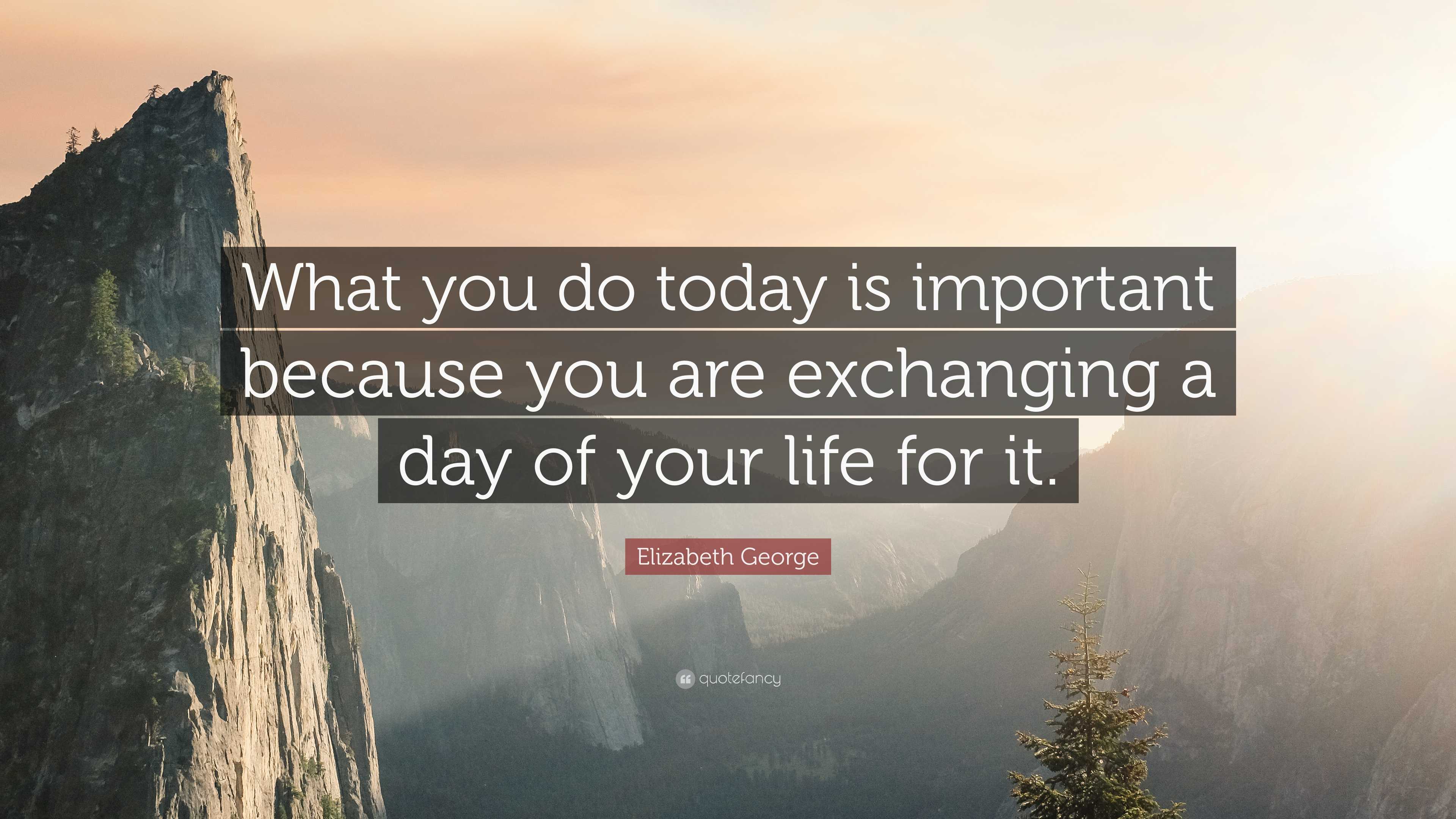 Elizabeth George Quote: “What you do today is important because you are ...