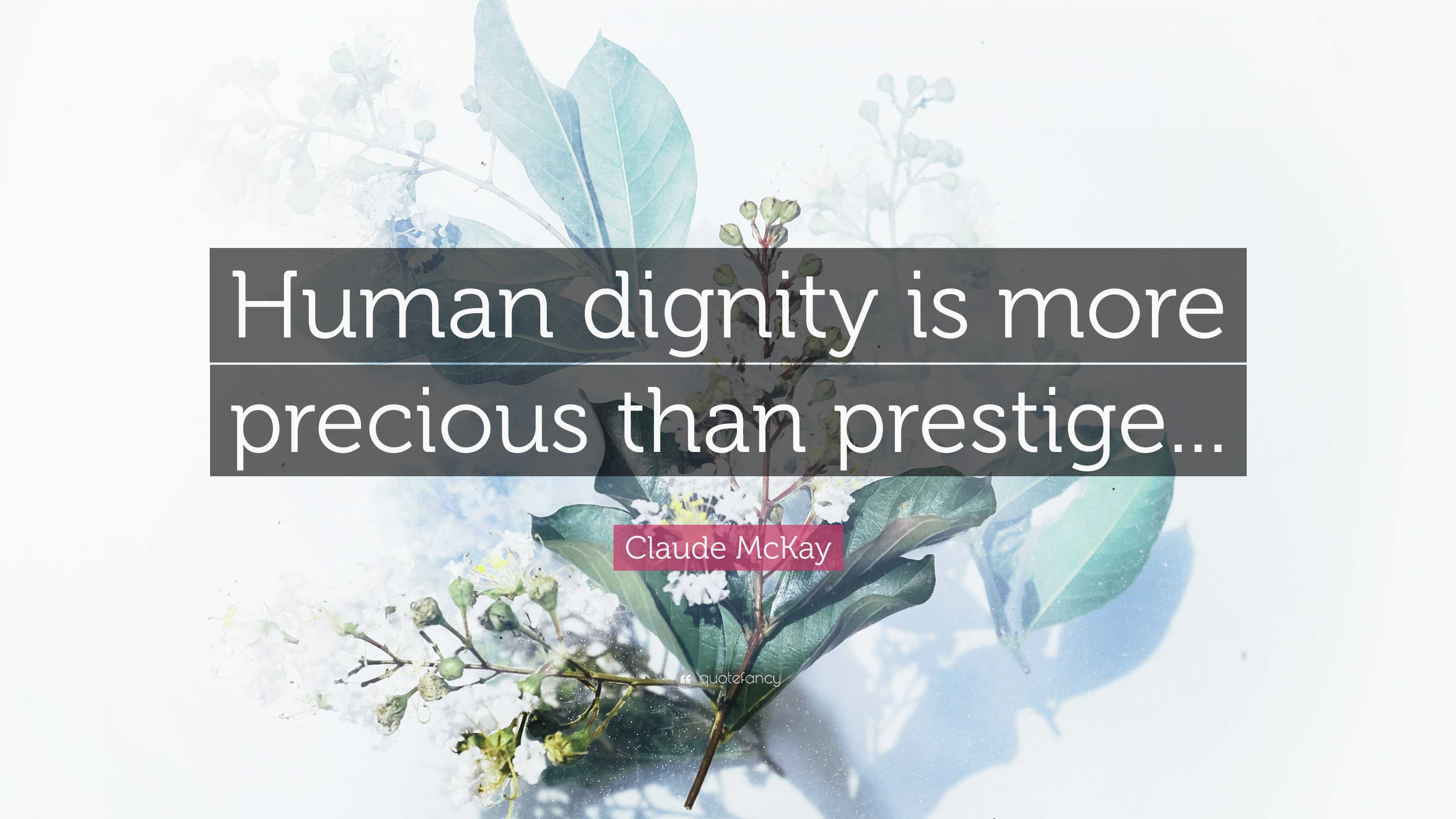 Claude McKay Quote: “Human dignity is more precious than prestige...”