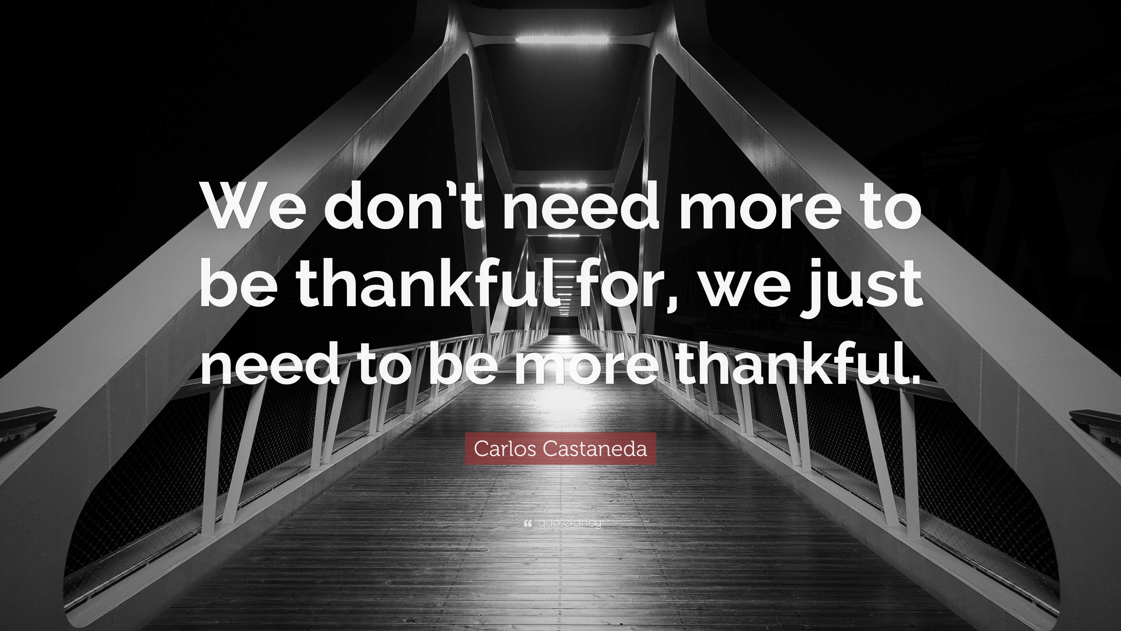 Carlos Castaneda Quote: “We don’t need more to be thankful for, we just ...