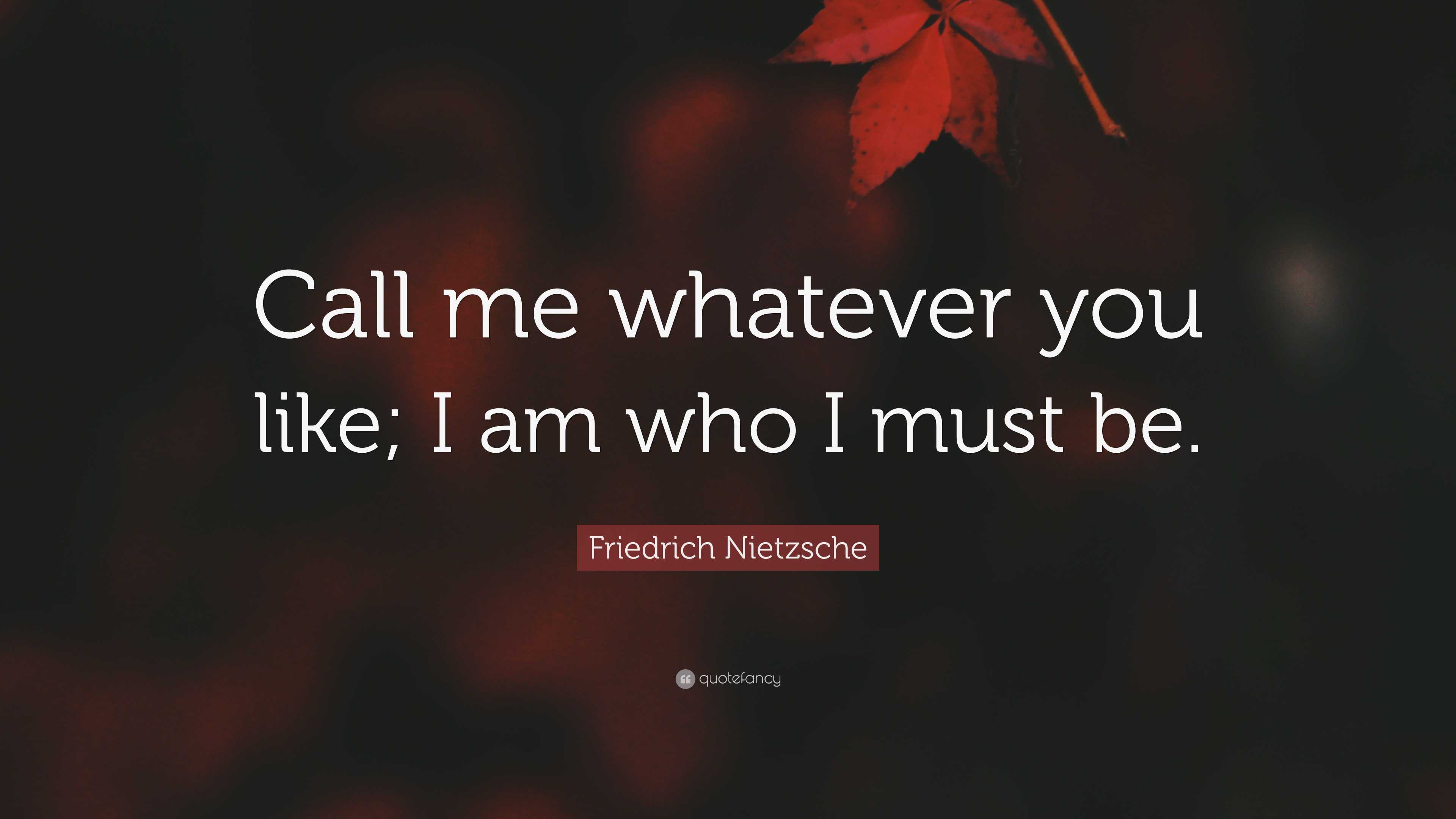 Friedrich Nietzsche Quote: “Call me whatever you like; I am who I must be.”
