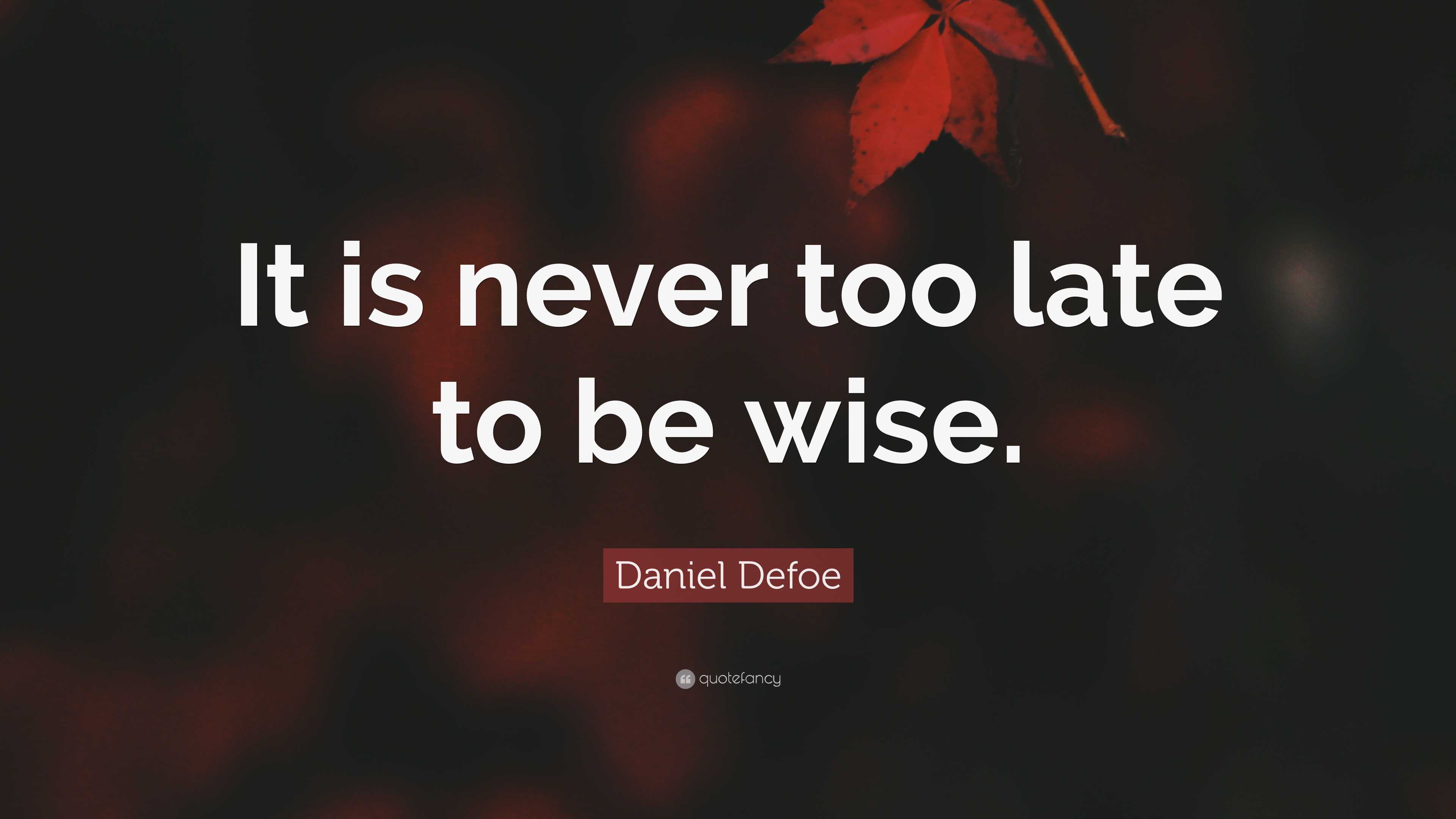 Daniel Defoe Quote: “It is never too late to be wise.”