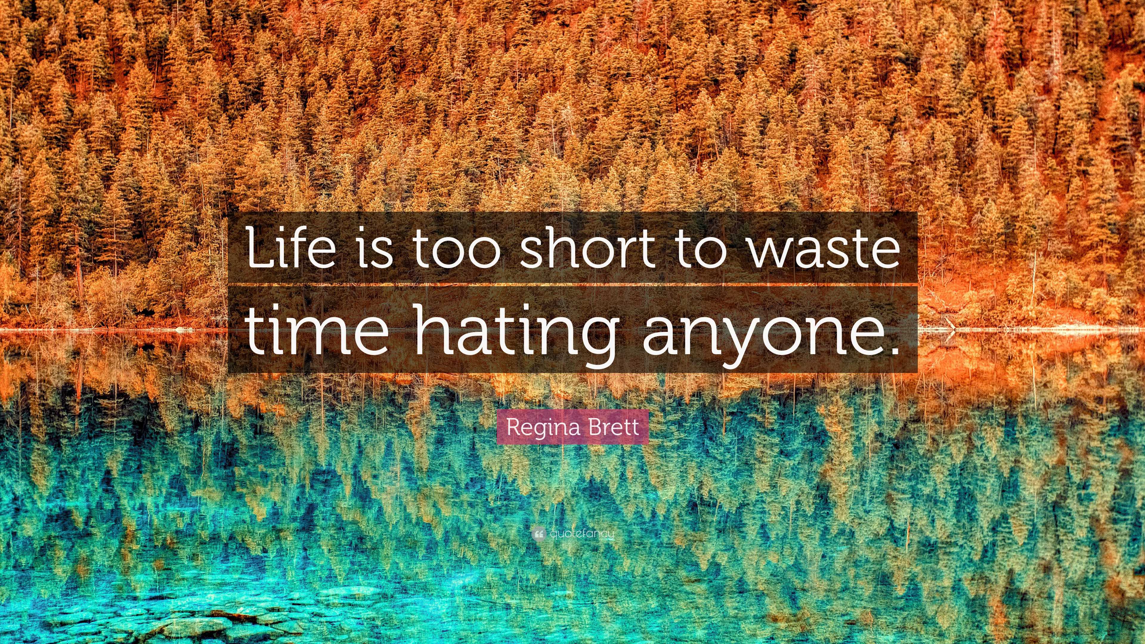 Regina Brett Quote: “Life is too short to waste time hating anyone.”
