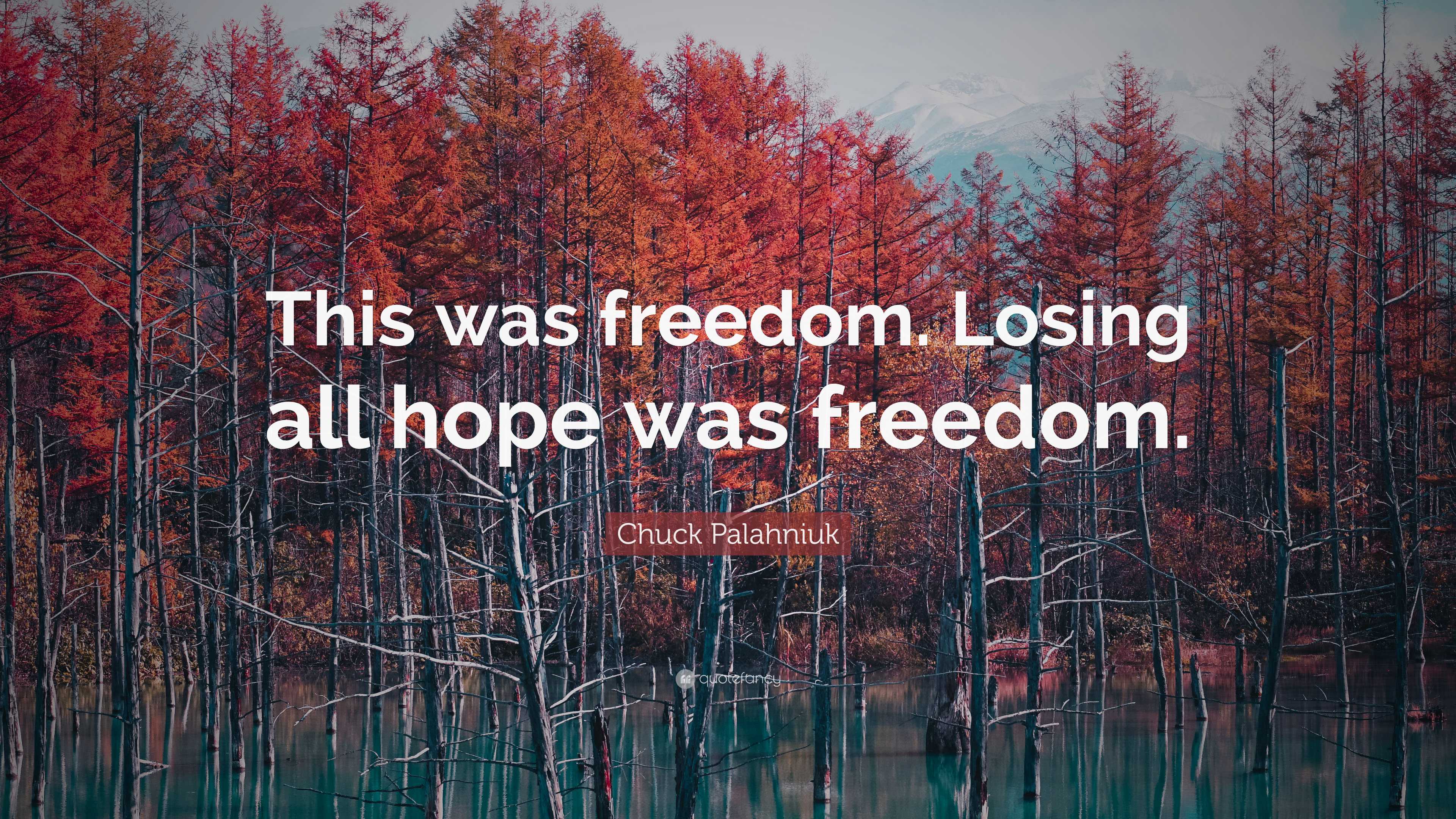 Chuck Palahniuk Quote: “This was freedom. Losing all hope was freedom.”
