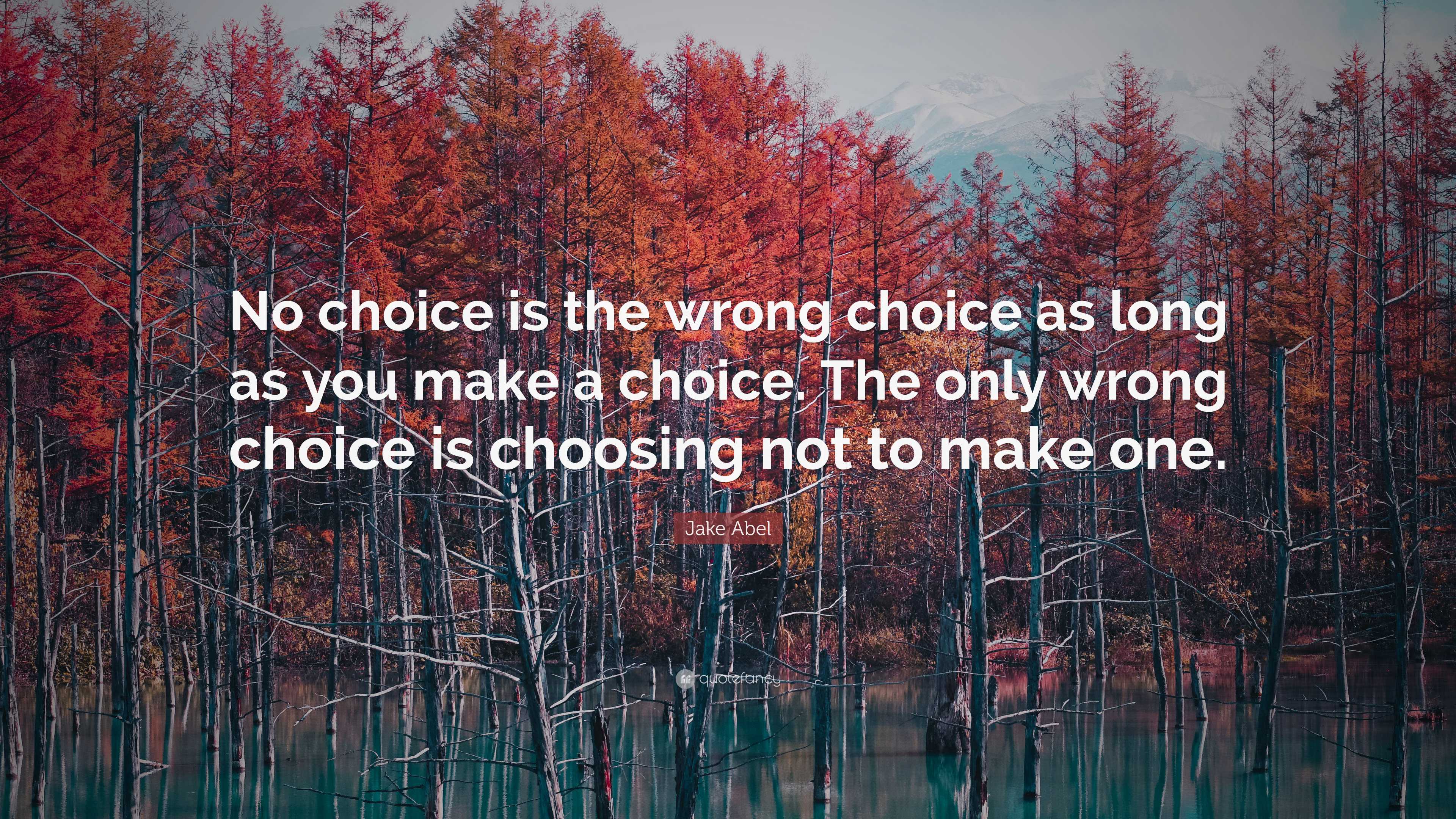Jake Abel Quote: “No choice is the wrong choice as long as you make a ...