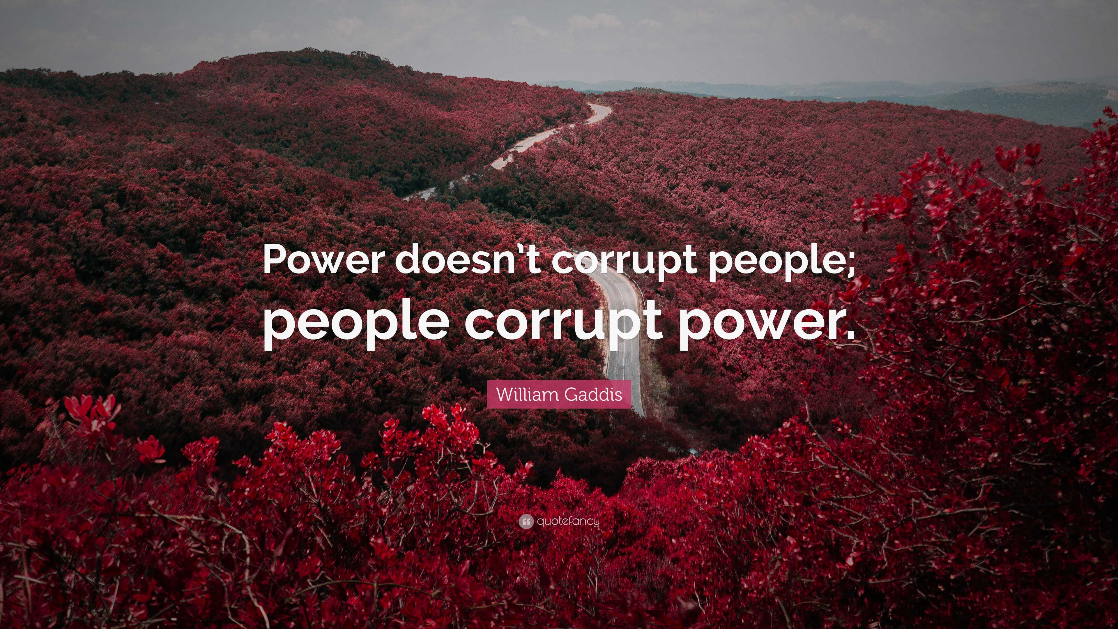 William Gaddis Quote: “Power doesn’t corrupt people; people corrupt power.”