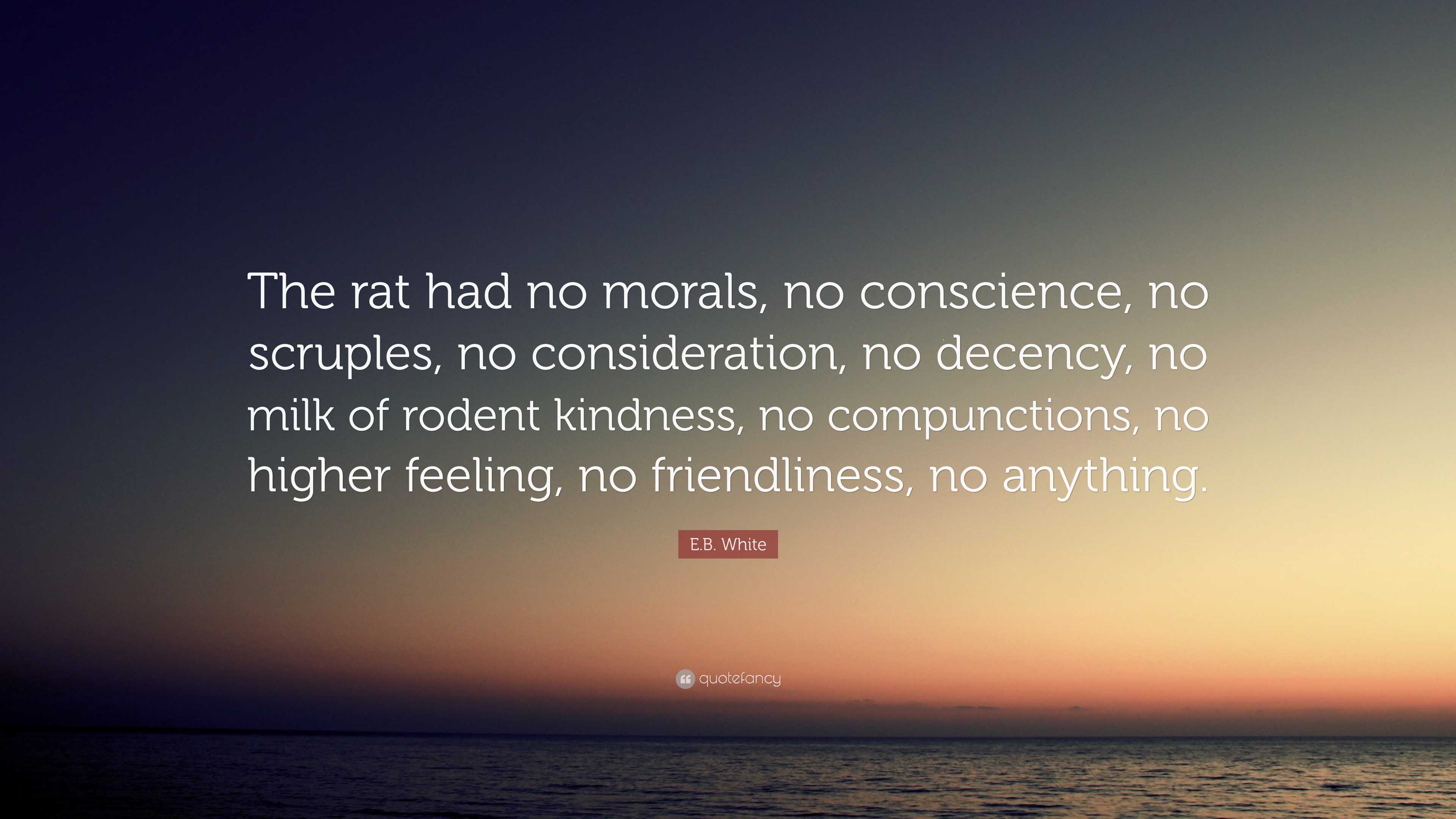 E.B. White Quote: “The rat had no morals, no conscience, no scruples ...