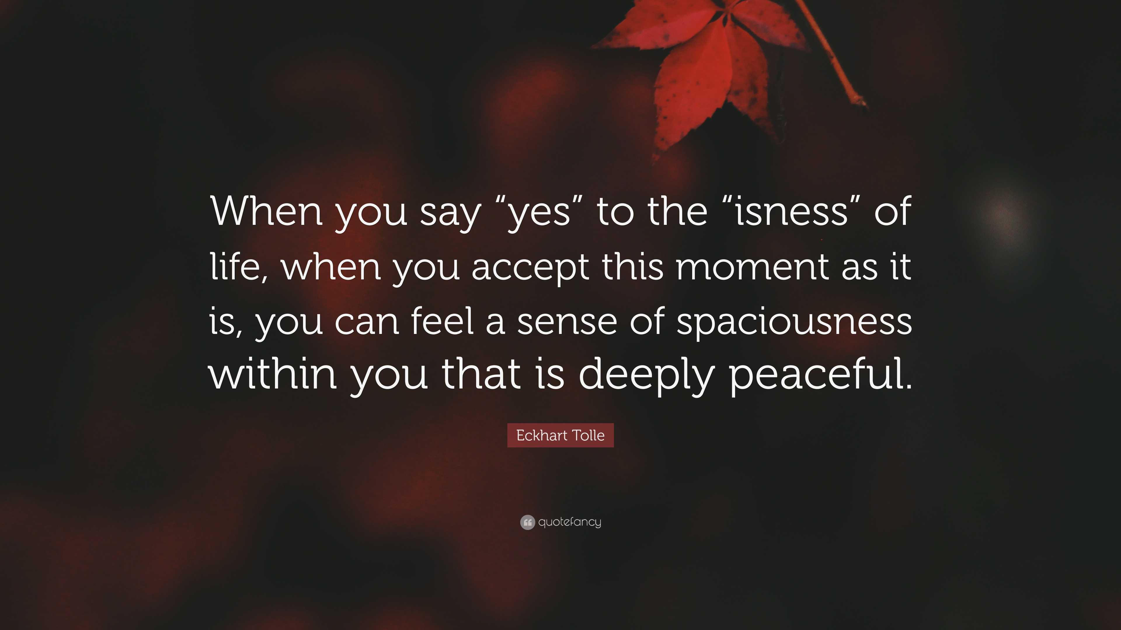 Eckhart Tolle Quote: “When you say “yes” to the “isness” of life, when ...