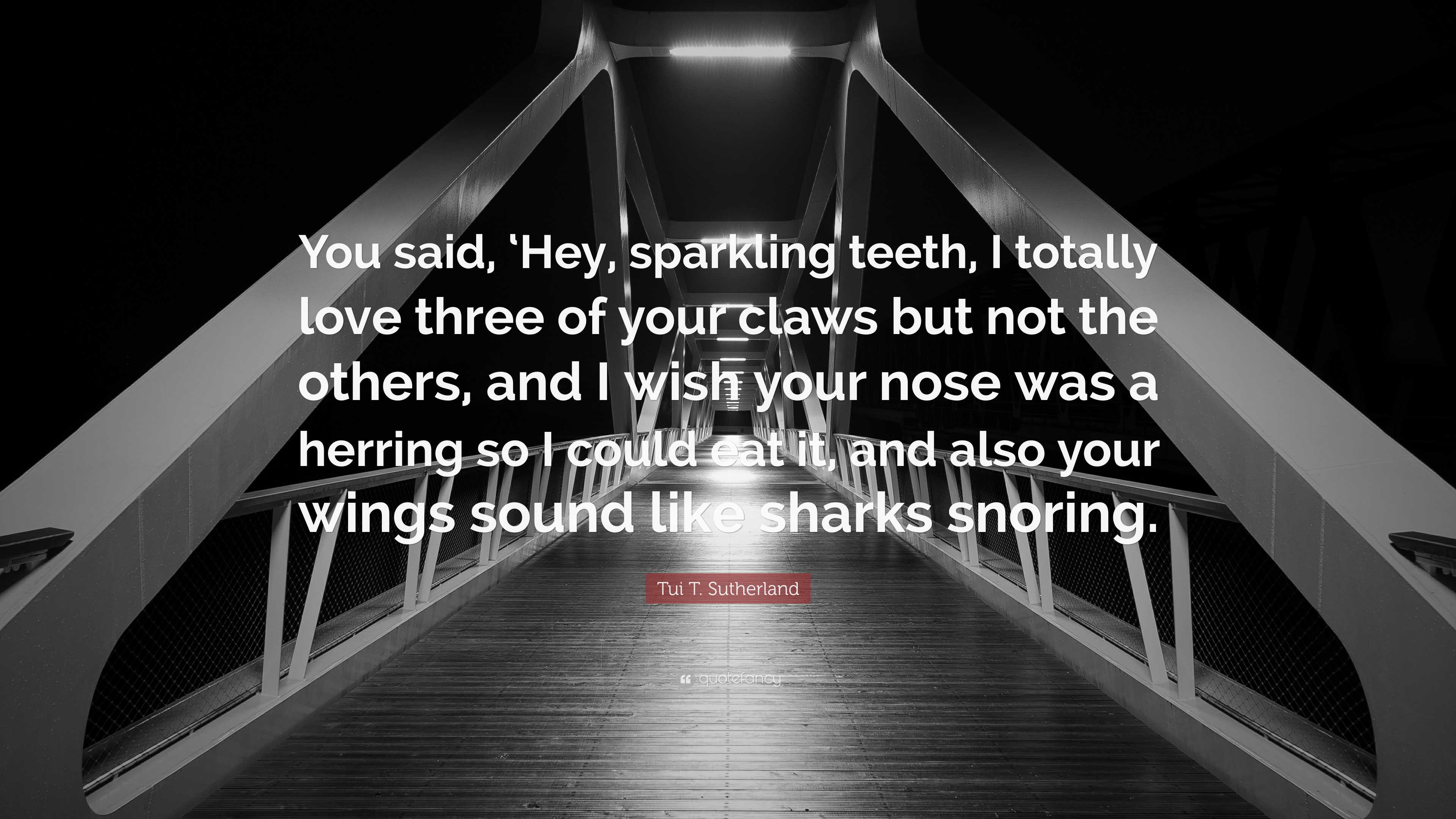 Tui T. Sutherland Quote: “You said, ‘Hey, sparkling teeth, I totally ...