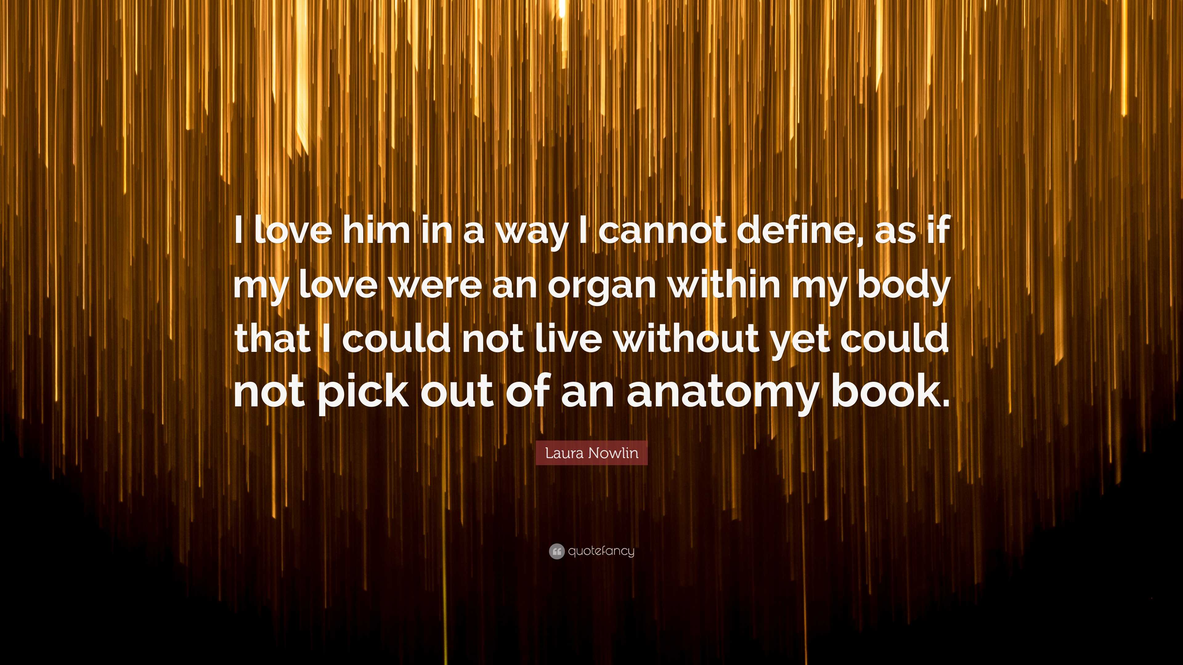 Laura Nowlin Quote: “I love him in a way I cannot define, as if my love ...