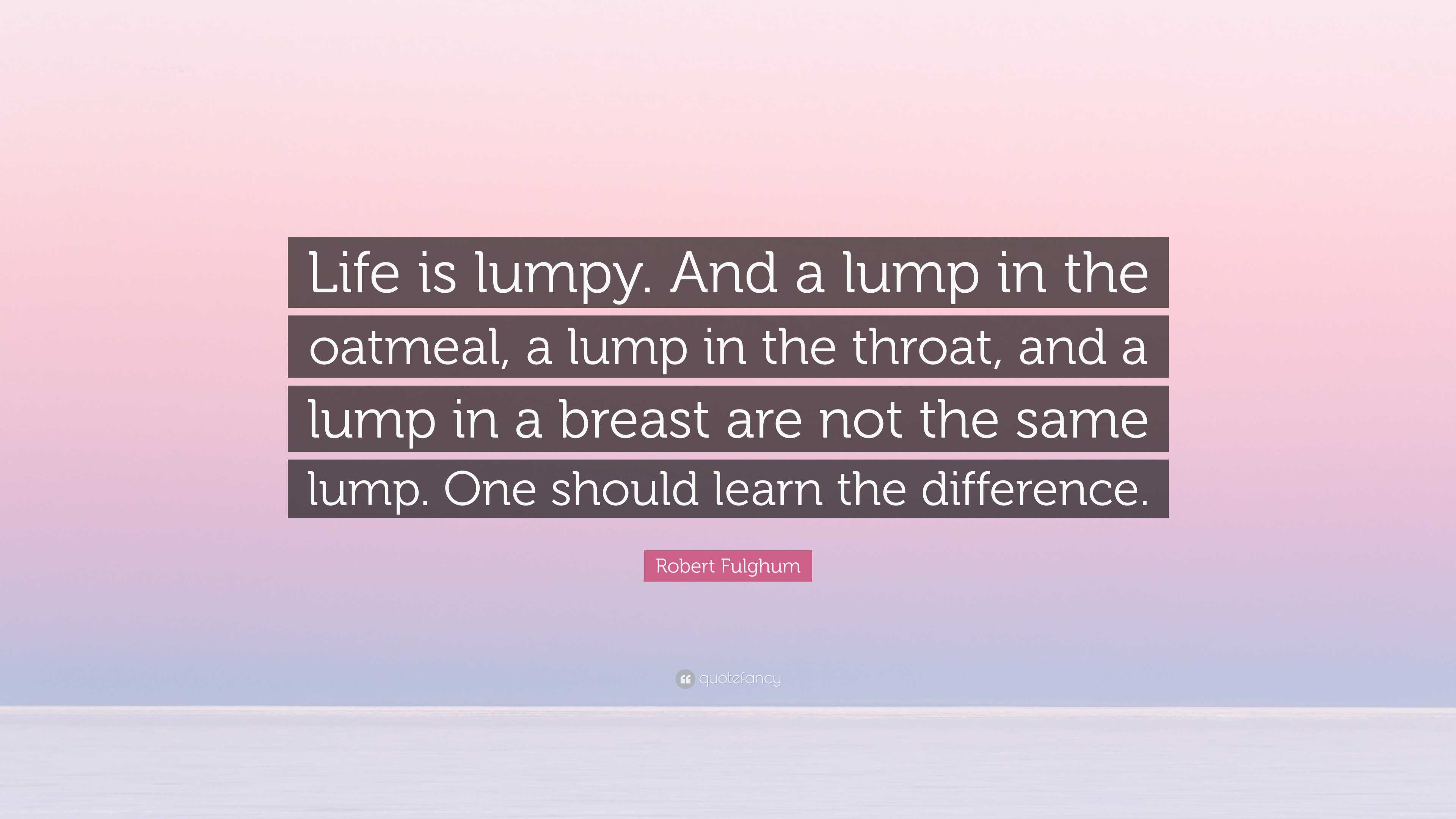 Robert Fulghum Quote: “Life is lumpy. And a lump in the oatmeal, a lump ...