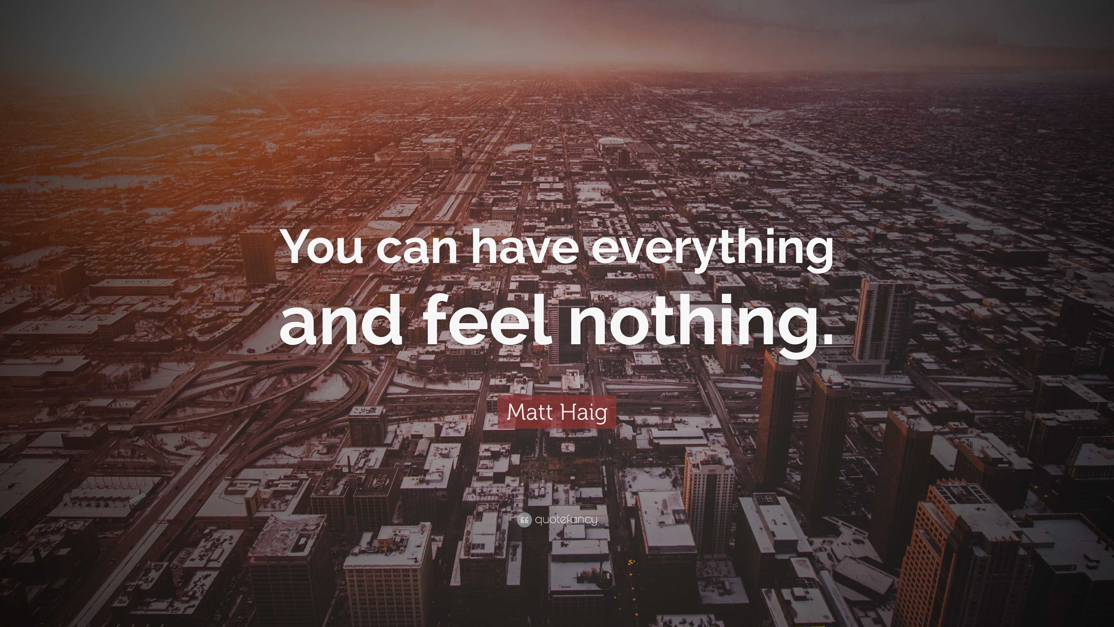 Matt Haig Quote: “You can have everything and feel nothing.”