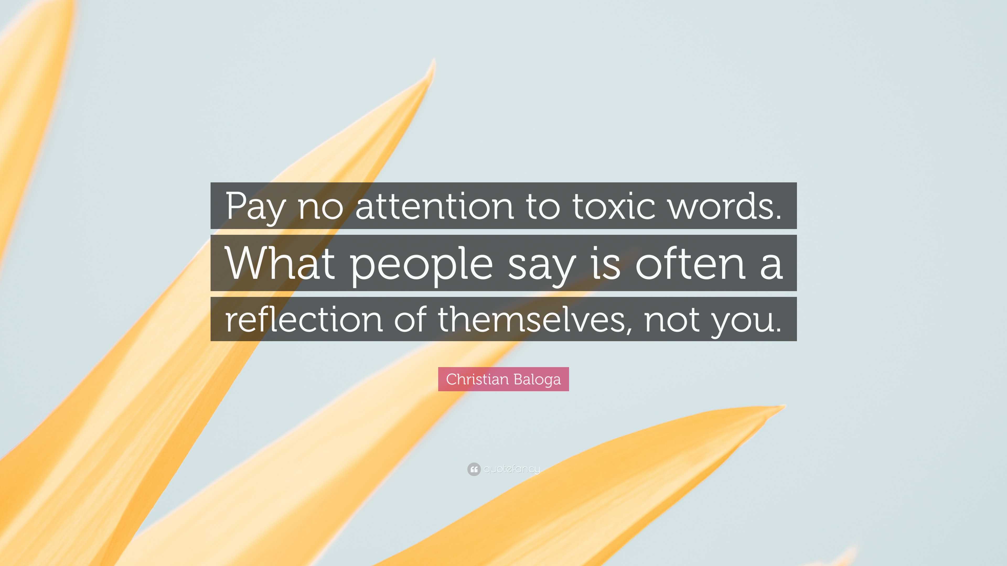 Christian Baloga Quote: “Pay no attention to toxic words. What people ...