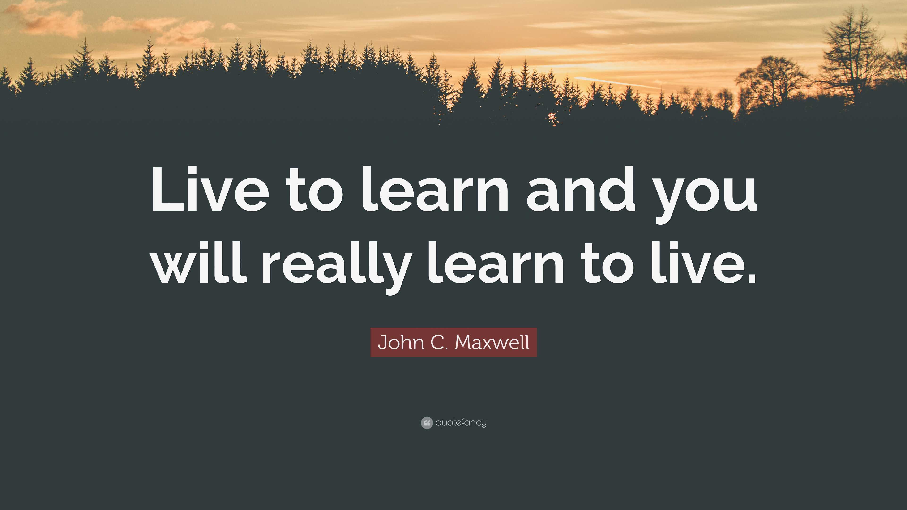 John C. Maxwell Quote: “Live to learn and you will really learn to live.”