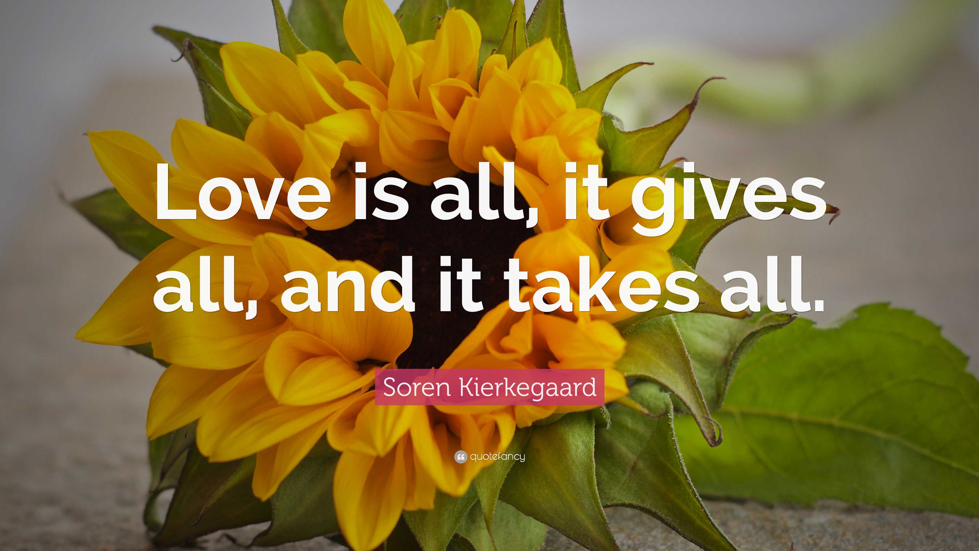 Soren Kierkegaard Quote: “Love is all, it gives all, and it takes all.”