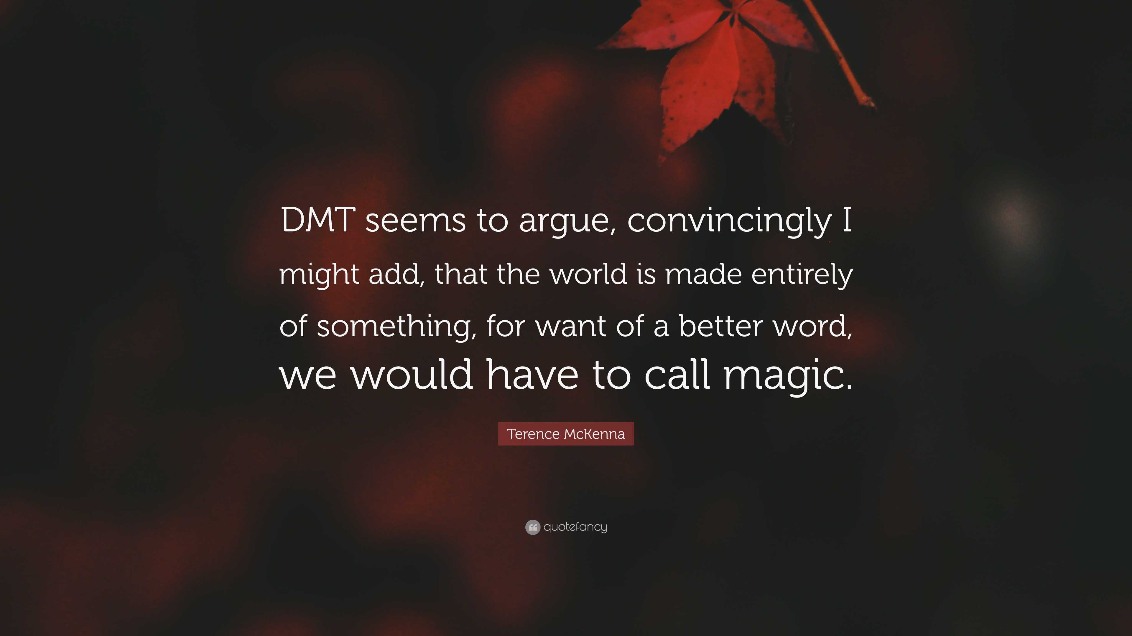 Terence McKenna Quote: “DMT seems to argue, convincingly I might add ...