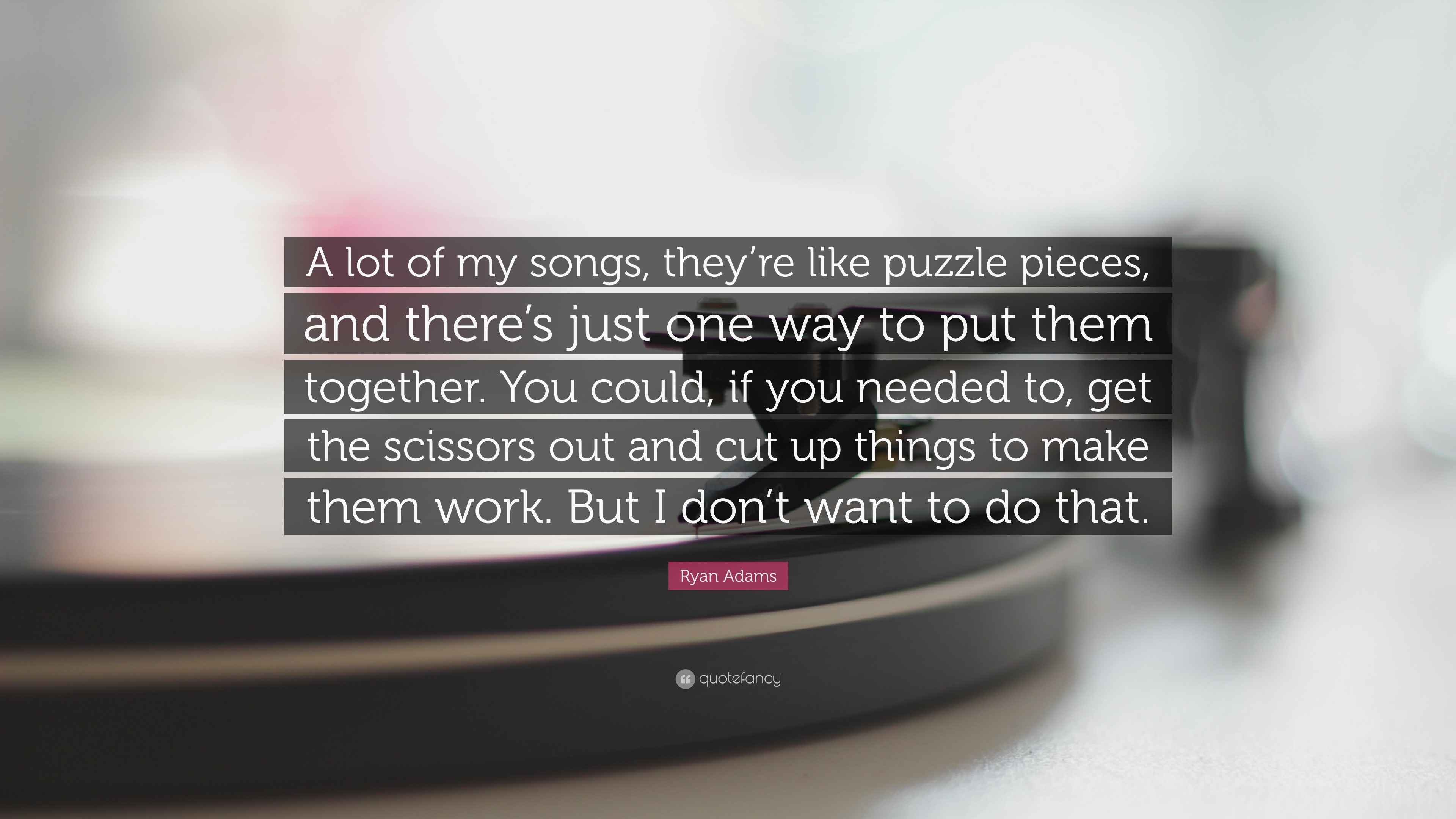 Ryan Adams Quote: “A lot of my songs, they’re like puzzle pieces, and ...
