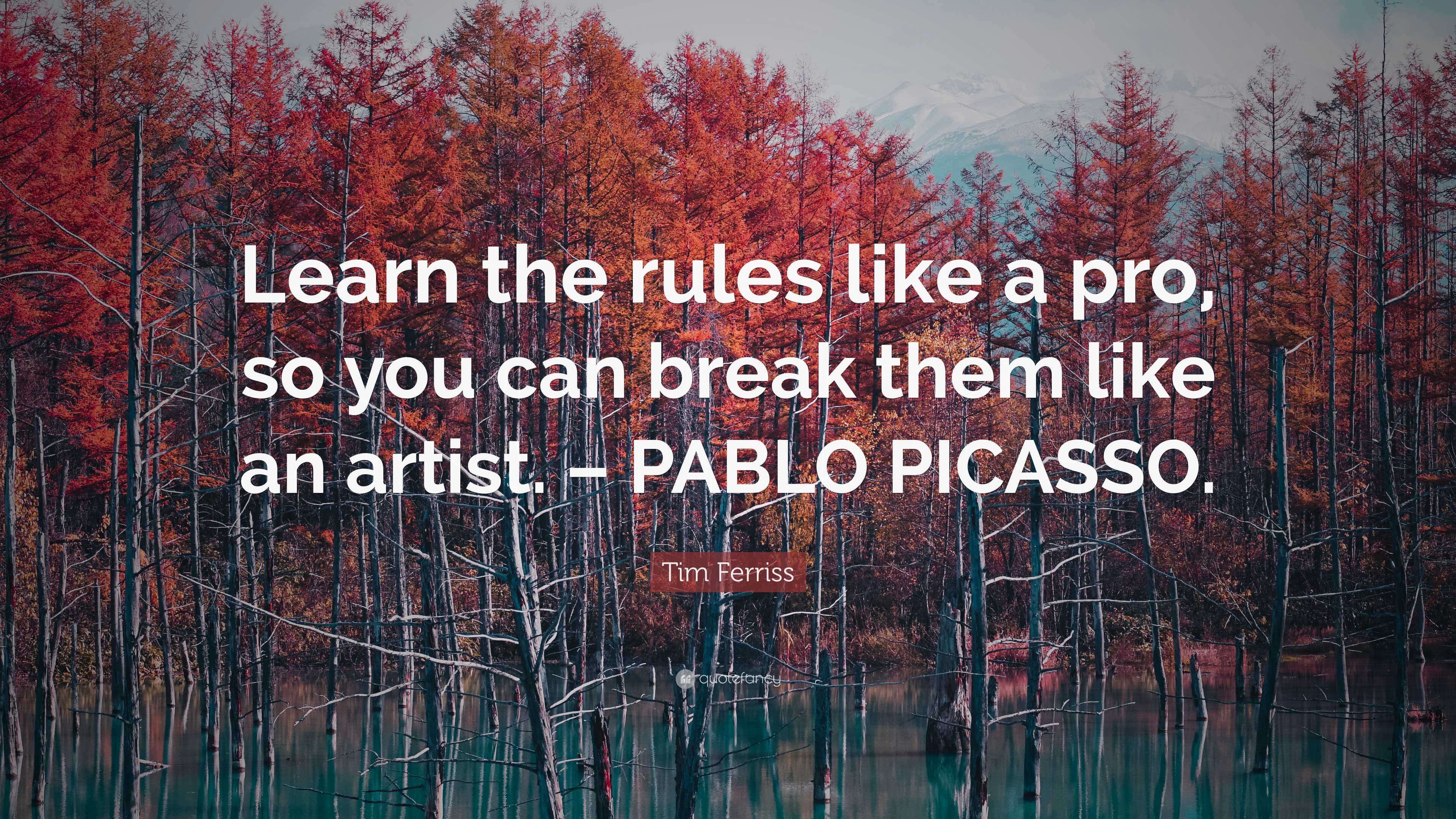 Tim Ferriss Quote: “Learn the rules like a pro, so you can break them ...