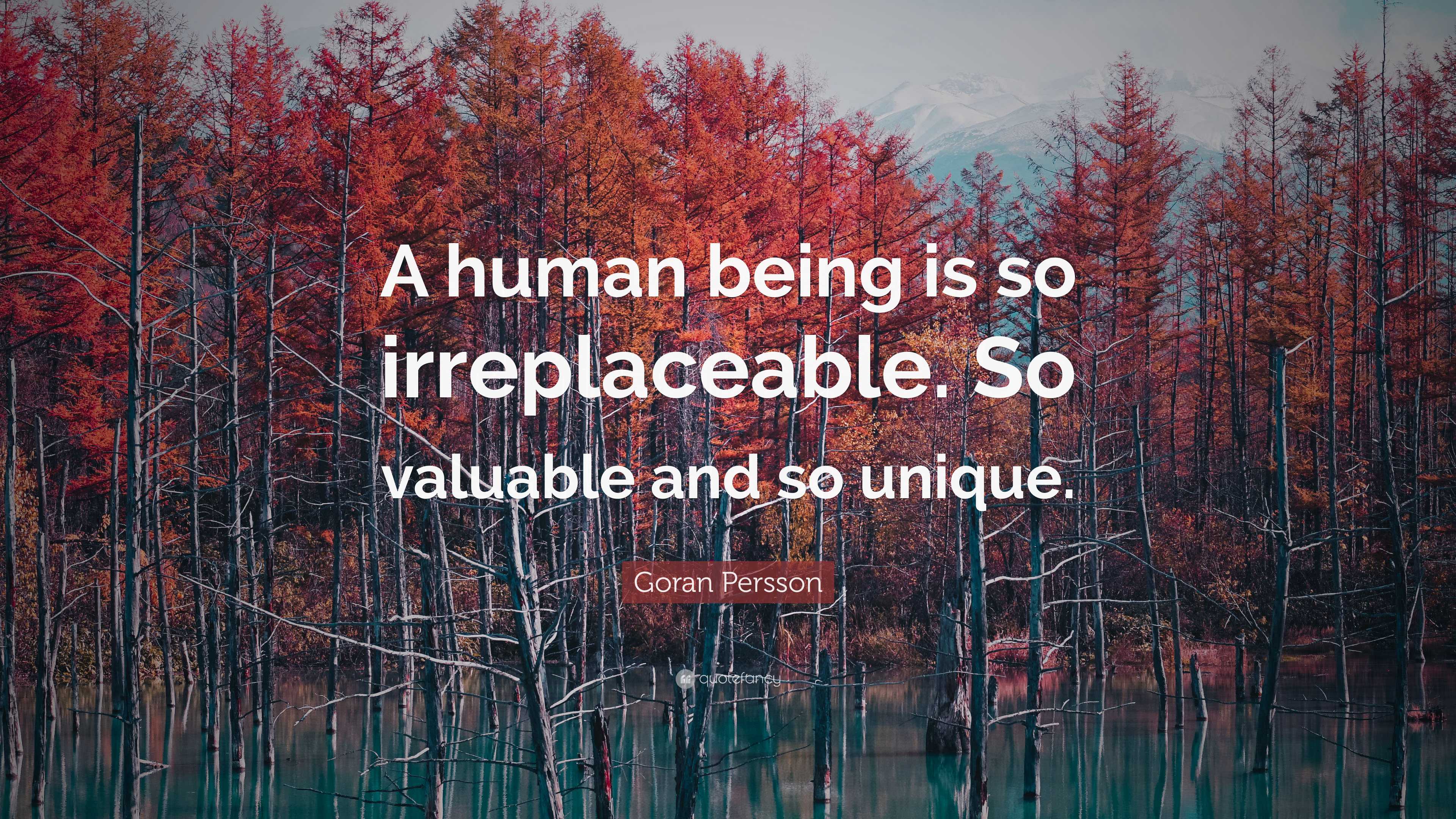 Goran Persson Quote: “A human being is so irreplaceable. So valuable ...