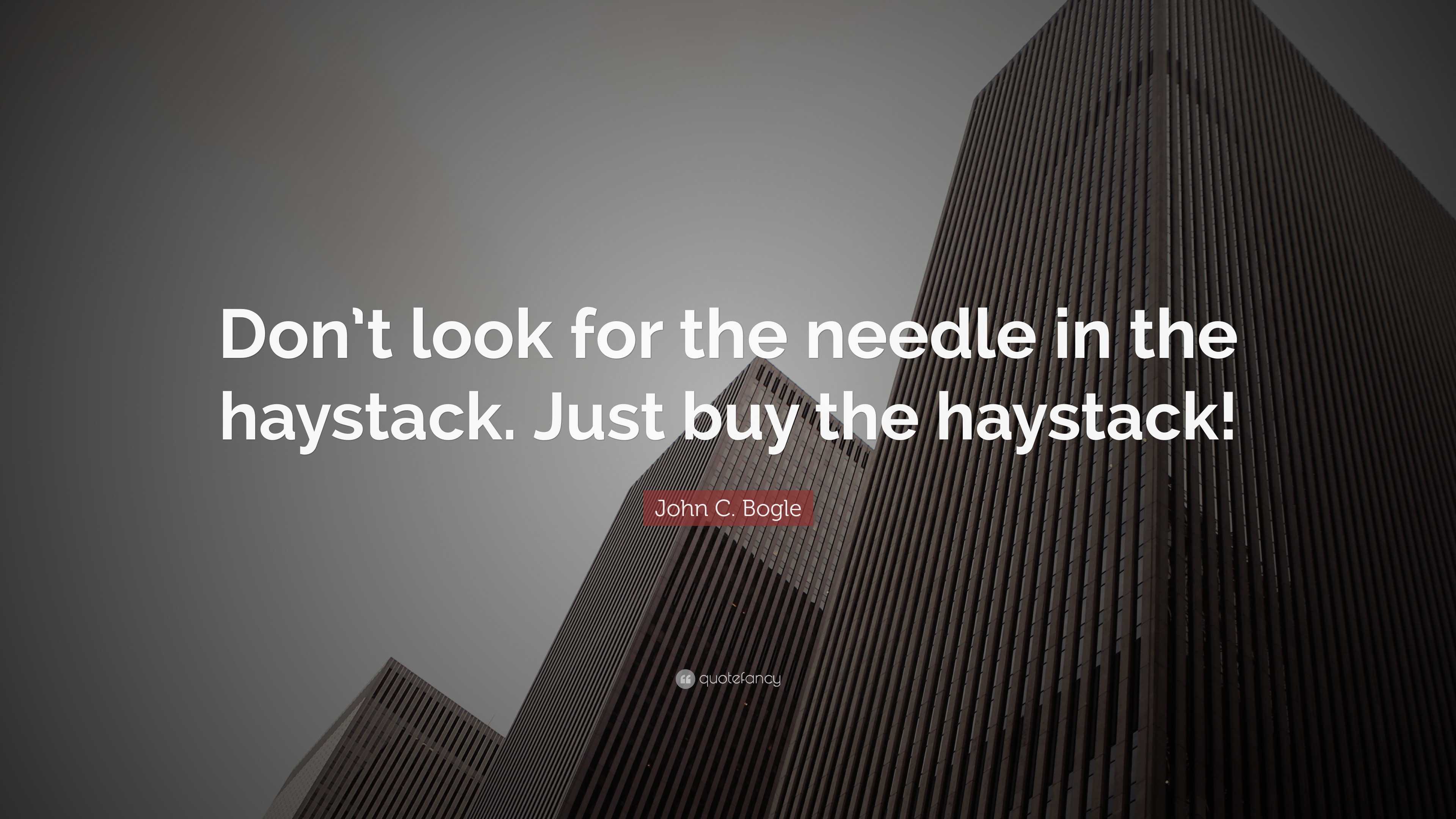 John C. Bogle Quote: “Don’t look for the needle in the haystack. Just ...