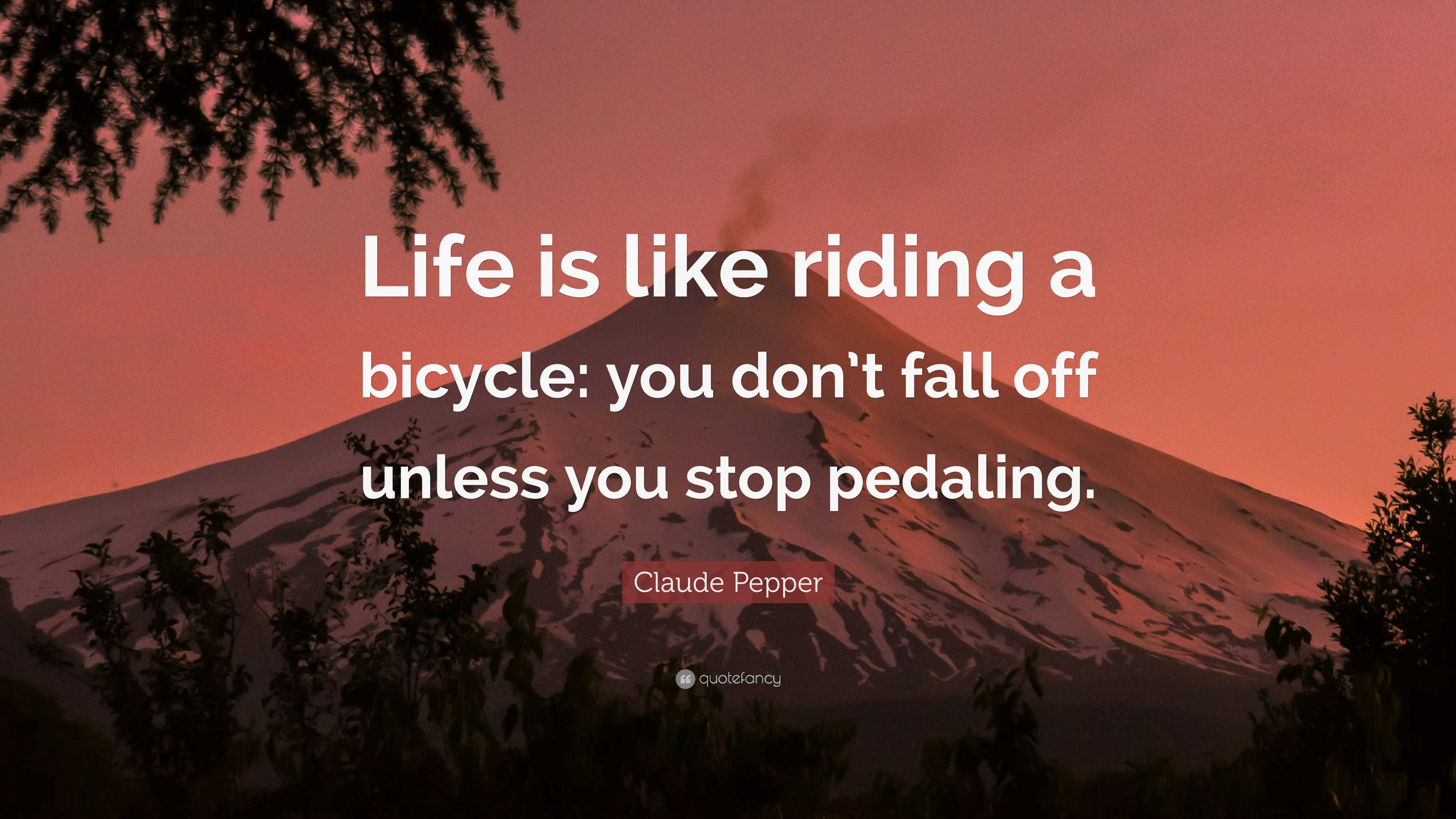 Claude Pepper Quote: “Life is like riding a bicycle: you don’t fall off ...