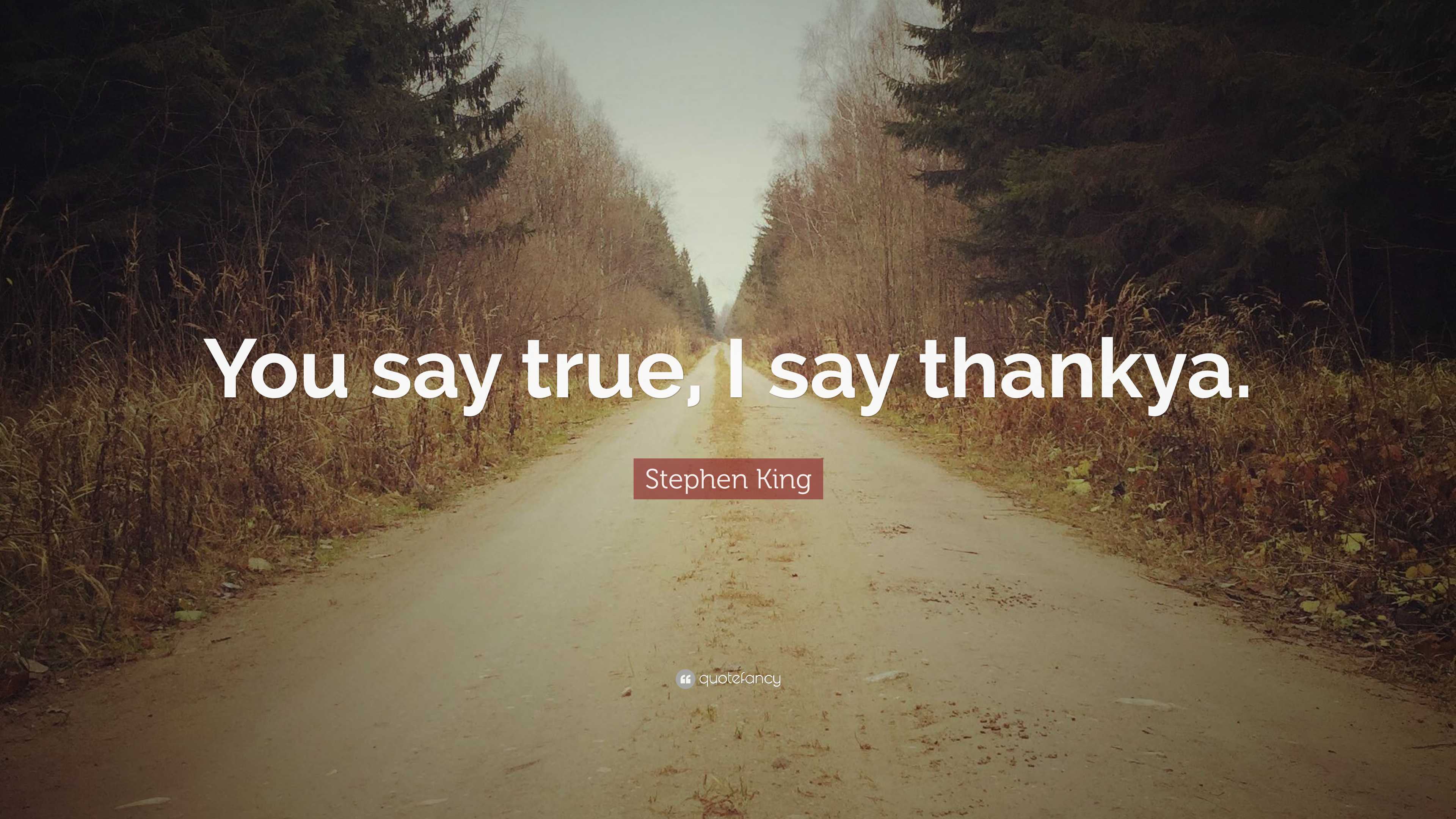 Stephen King Quote: “You say true, I say thankya.”