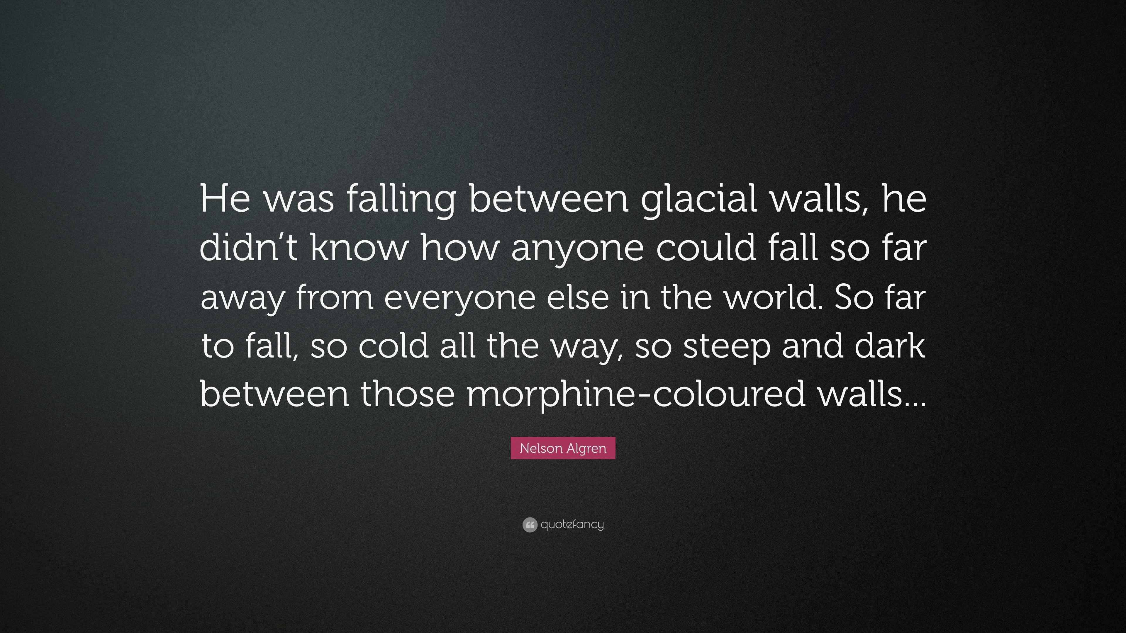 Nelson Algren Quote: “He was falling between glacial walls, he didn’t ...
